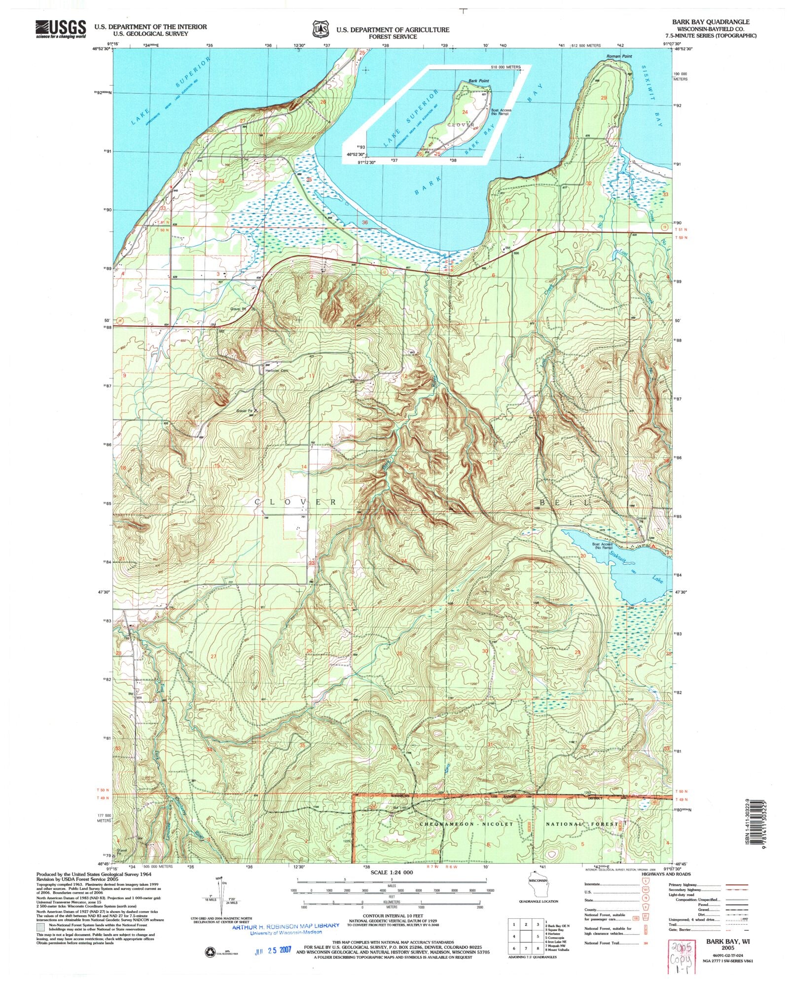 Classic USGS Bark Bay Wisconsin 7.5'x7.5' Topo Map – MyTopo Map Store