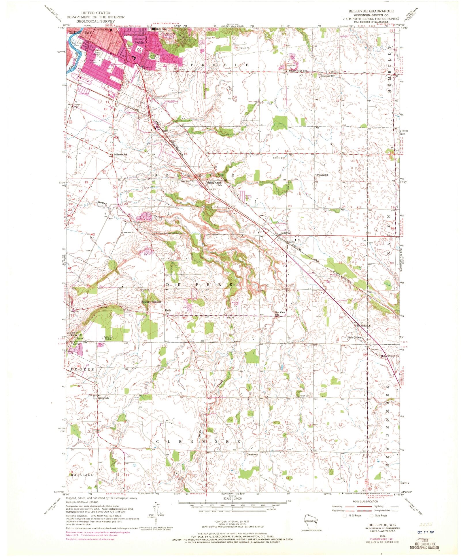 Classic USGS Bellevue Wisconsin 7.5'x7.5' Topo Map – MyTopo Map Store