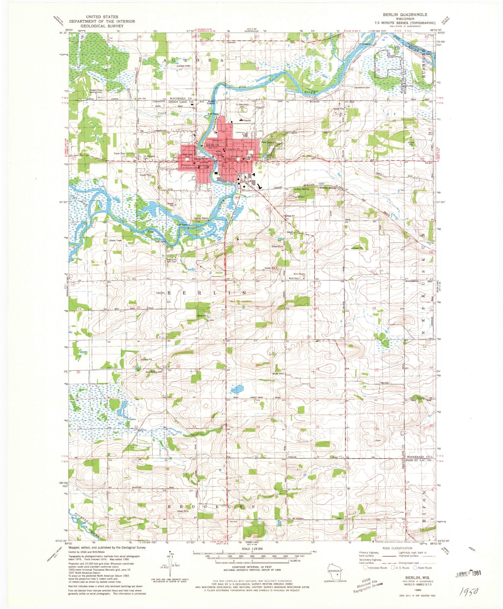 Classic USGS Berlin Wisconsin 7.5'x7.5' Topo Map – MyTopo Map Store