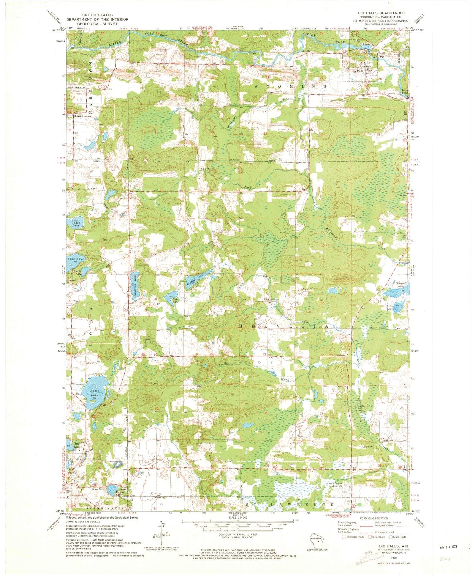 Classic USGS Big Falls Wisconsin 7.5'x7.5' Topo Map – MyTopo Map Store
