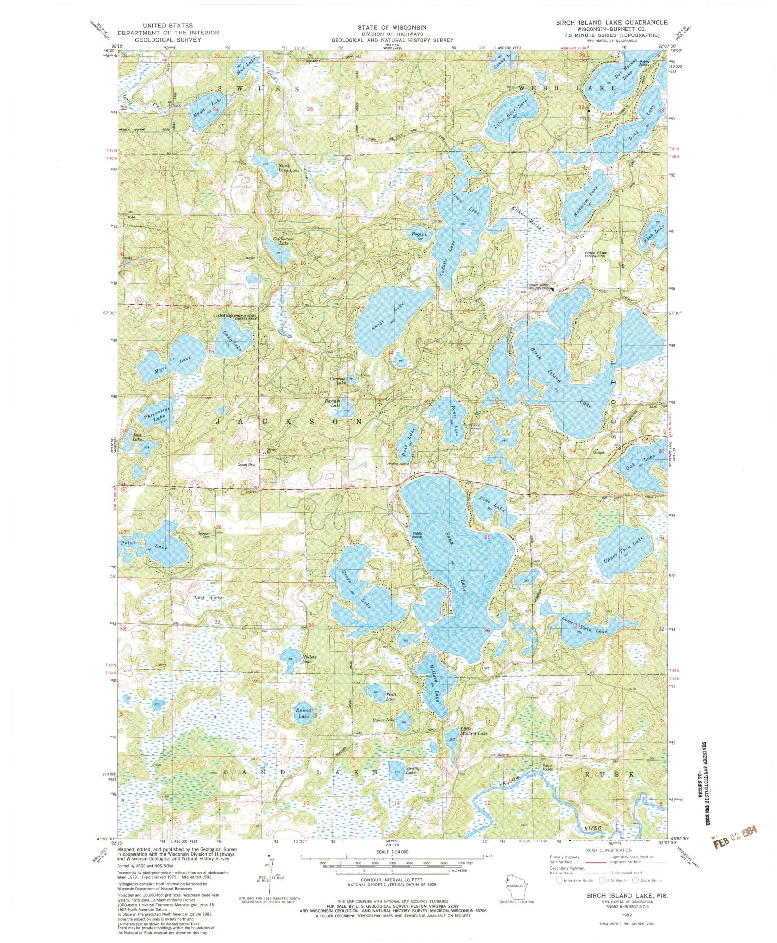 Classic USGS Birch Island Lake Wisconsin 7.5'x7.5' Topo Map – MyTopo ...