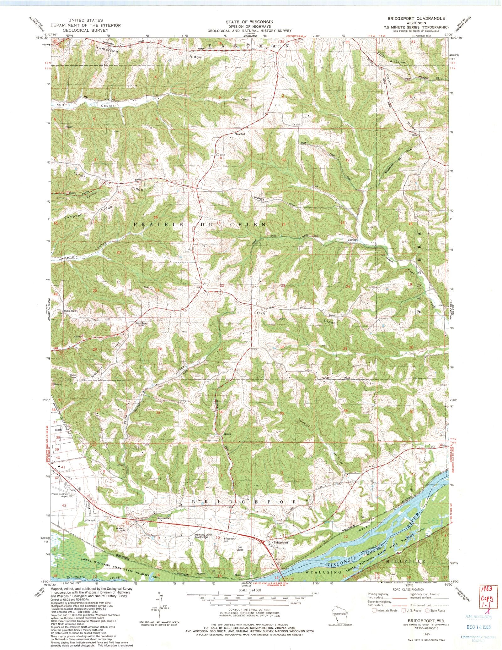 Classic USGS Bridgeport Wisconsin 7.5'x7.5' Topo Map – MyTopo Map Store