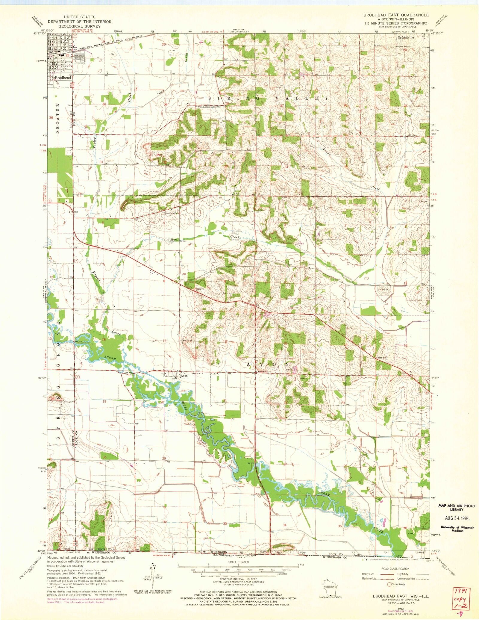Classic USGS Brodhead East Wisconsin 7.5'x7.5' Topo Map – MyTopo Map Store