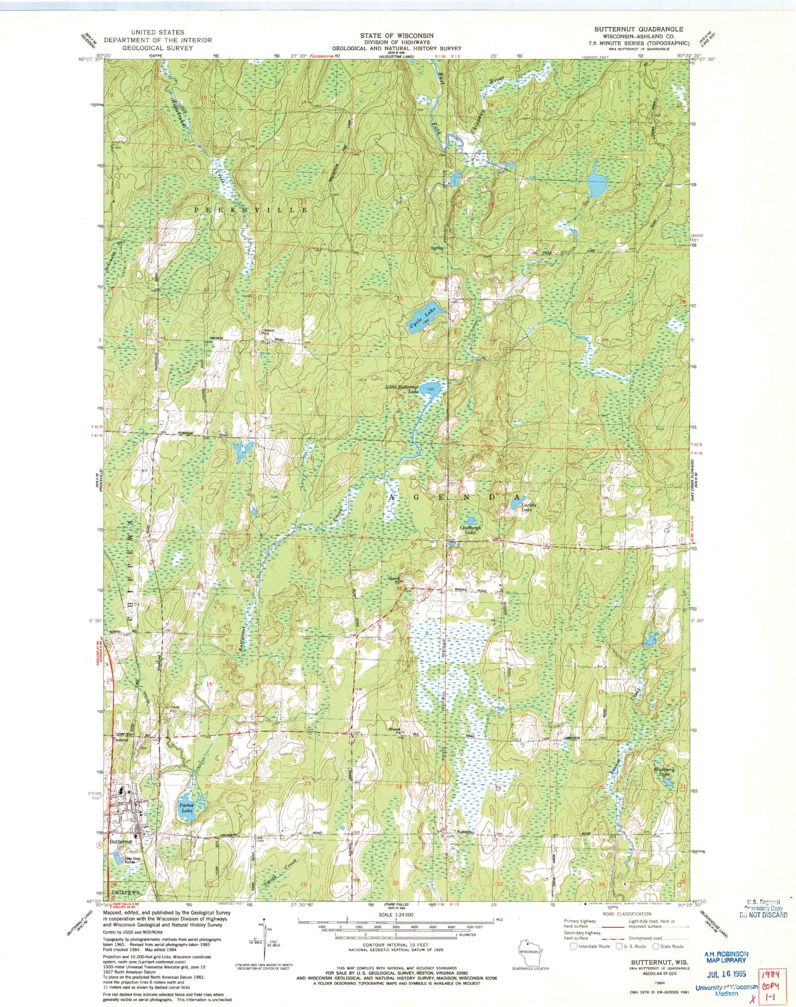 Classic USGS Butternut Wisconsin 7.5'x7.5' Topo Map – MyTopo Map Store