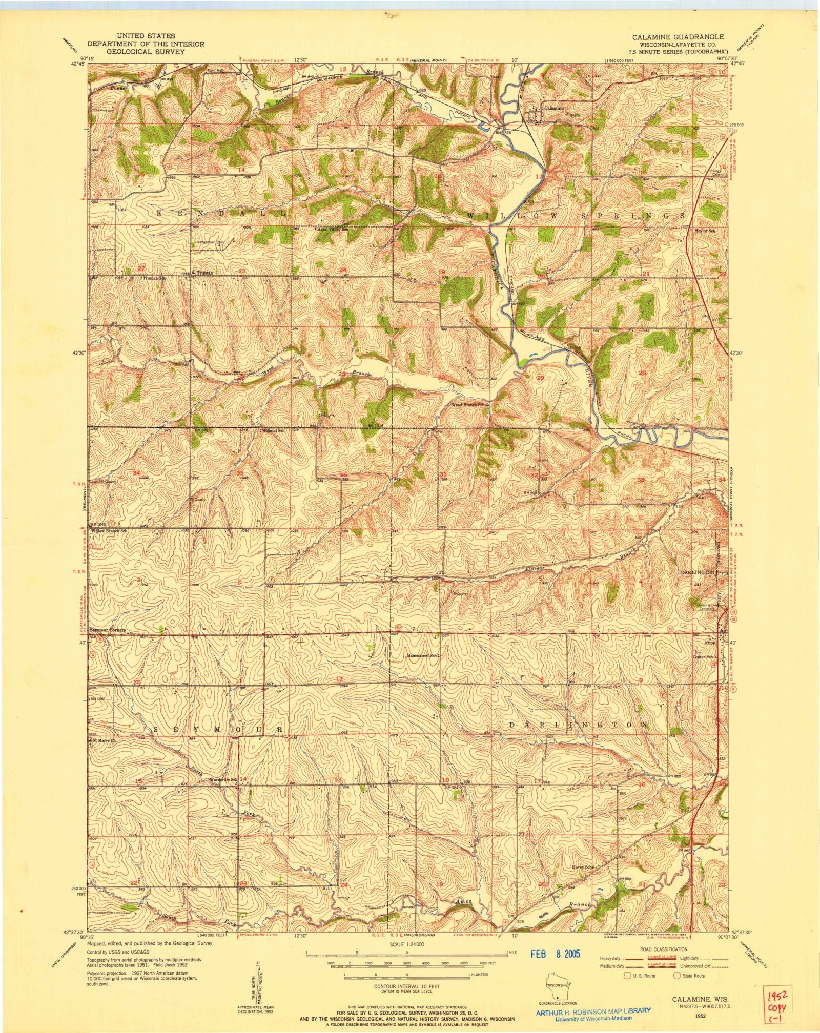 Classic USGS Calamine Wisconsin 7.5'x7.5' Topo Map – MyTopo Map Store