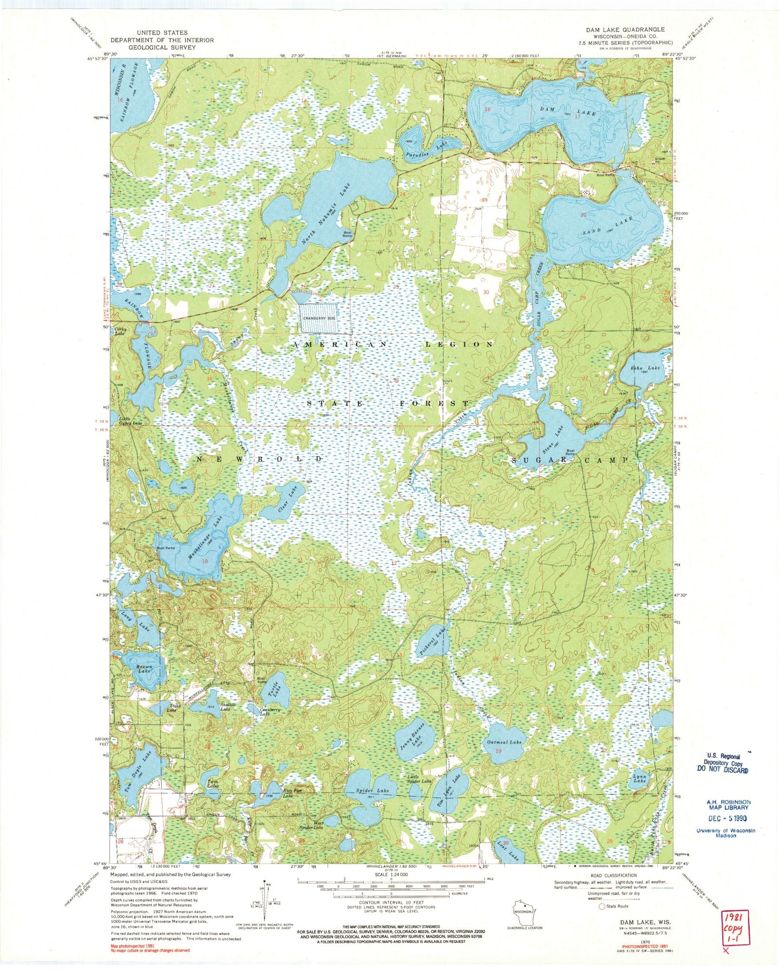 Classic USGS Dam Lake Wisconsin 7.5'x7.5' Topo Map – MyTopo Map Store