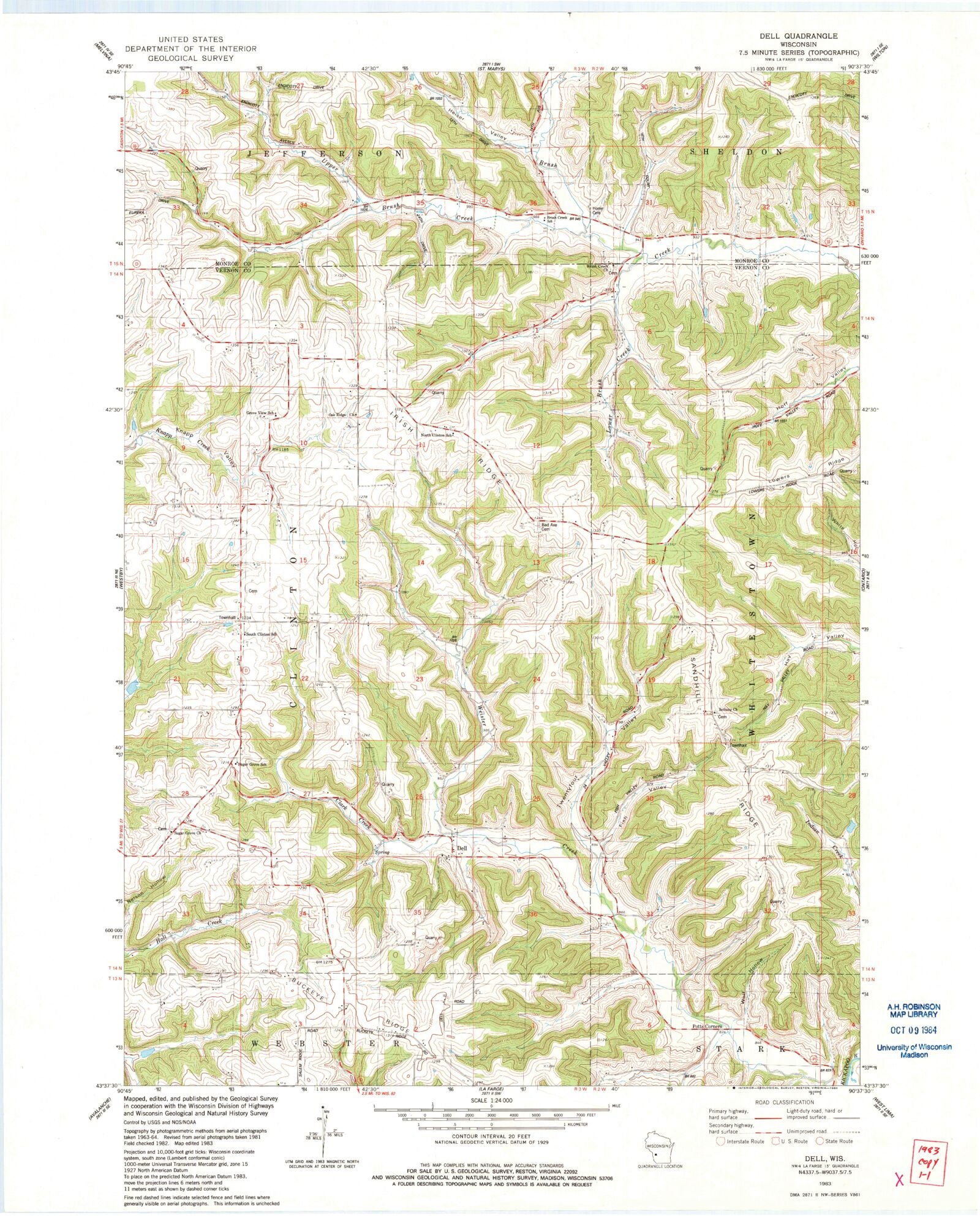 Classic USGS Dell Wisconsin 7.5'x7.5' Topo Map – MyTopo Map Store