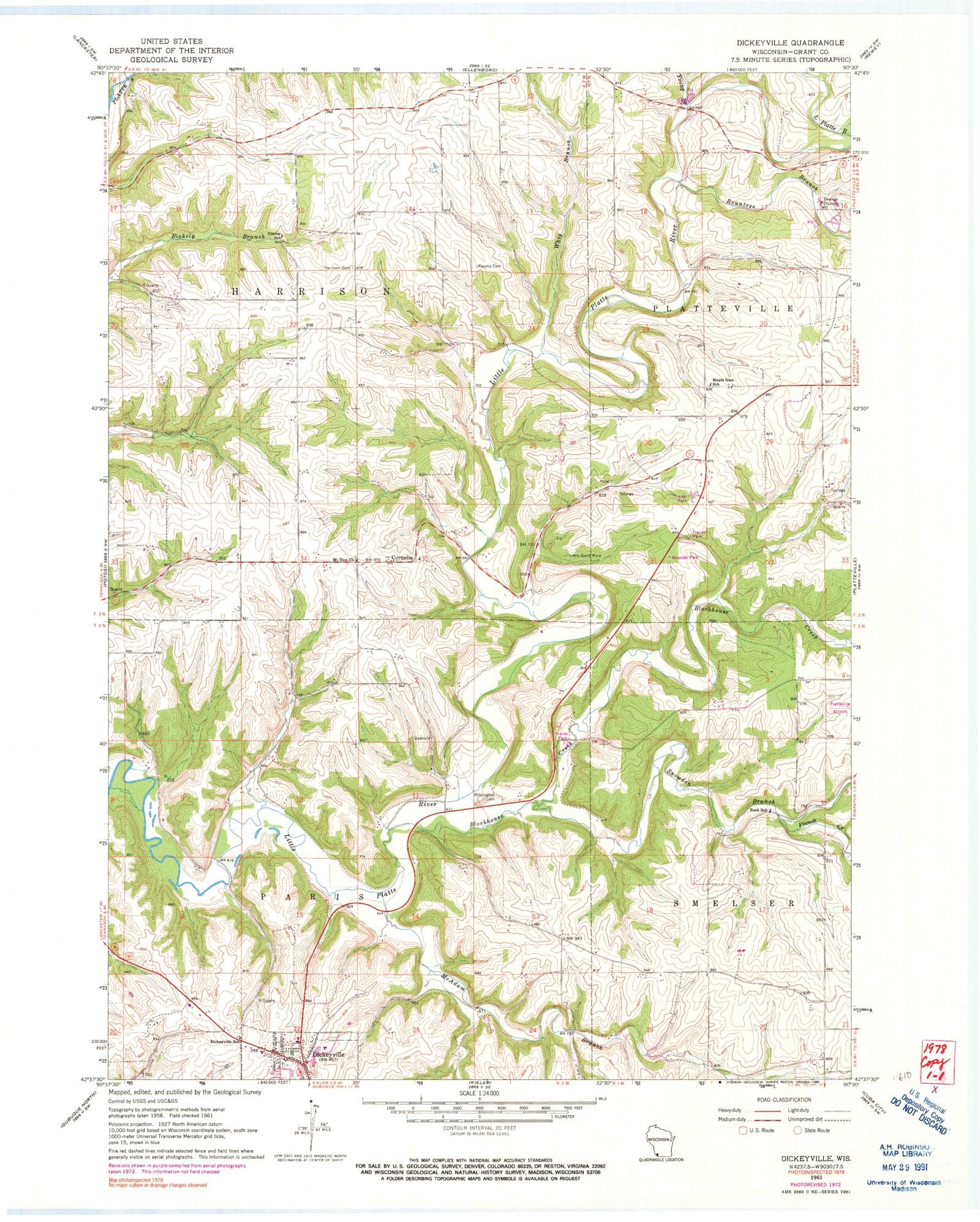 Classic USGS Dickeyville Wisconsin 7.5'x7.5' Topo Map – MyTopo Map Store