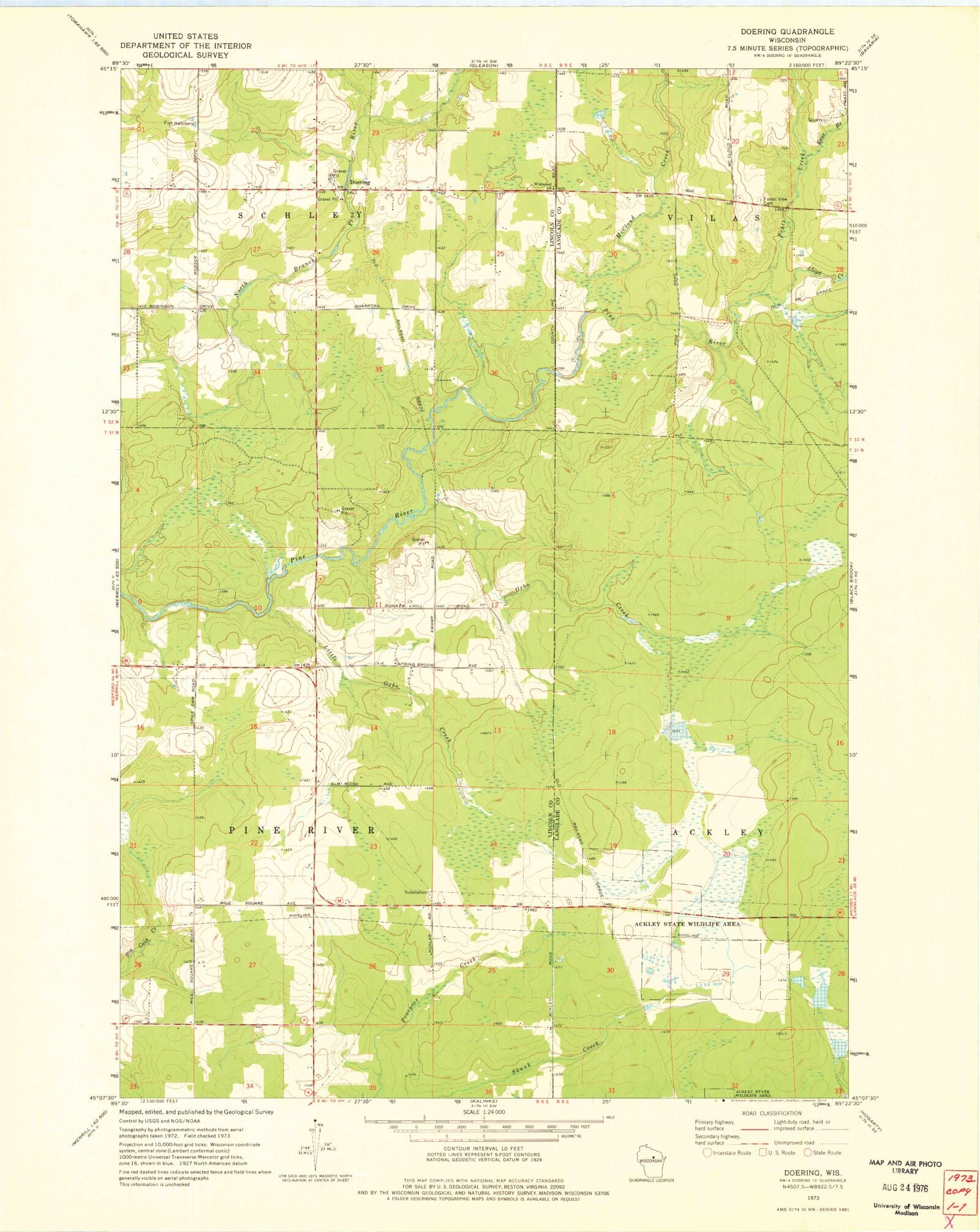 Classic USGS Doering Wisconsin 7.5'x7.5' Topo Map – MyTopo Map Store