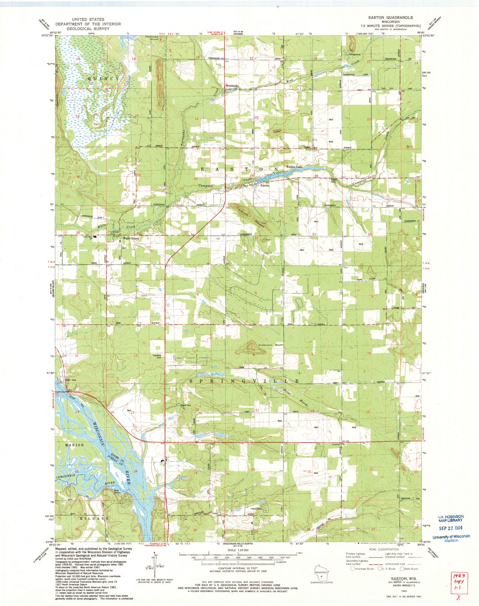 Classic USGS Easton Wisconsin 7.5'x7.5' Topo Map – MyTopo Map Store