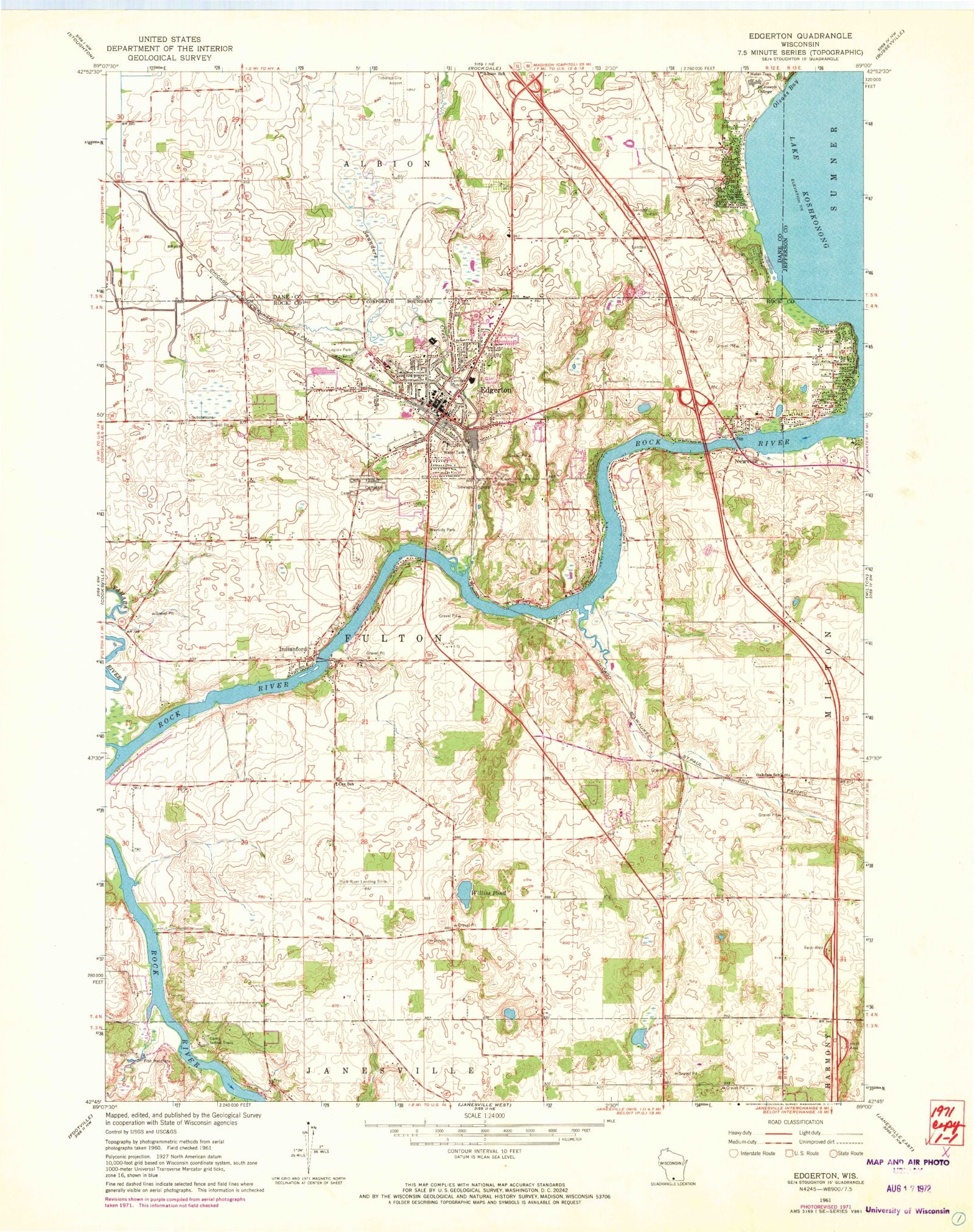 Classic USGS Edgerton Wisconsin 7.5'x7.5' Topo Map – MyTopo Map Store