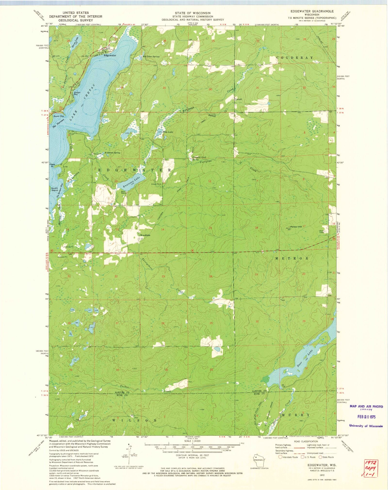 Classic USGS Edgewater Wisconsin 7.5'x7.5' Topo Map – MyTopo Map Store