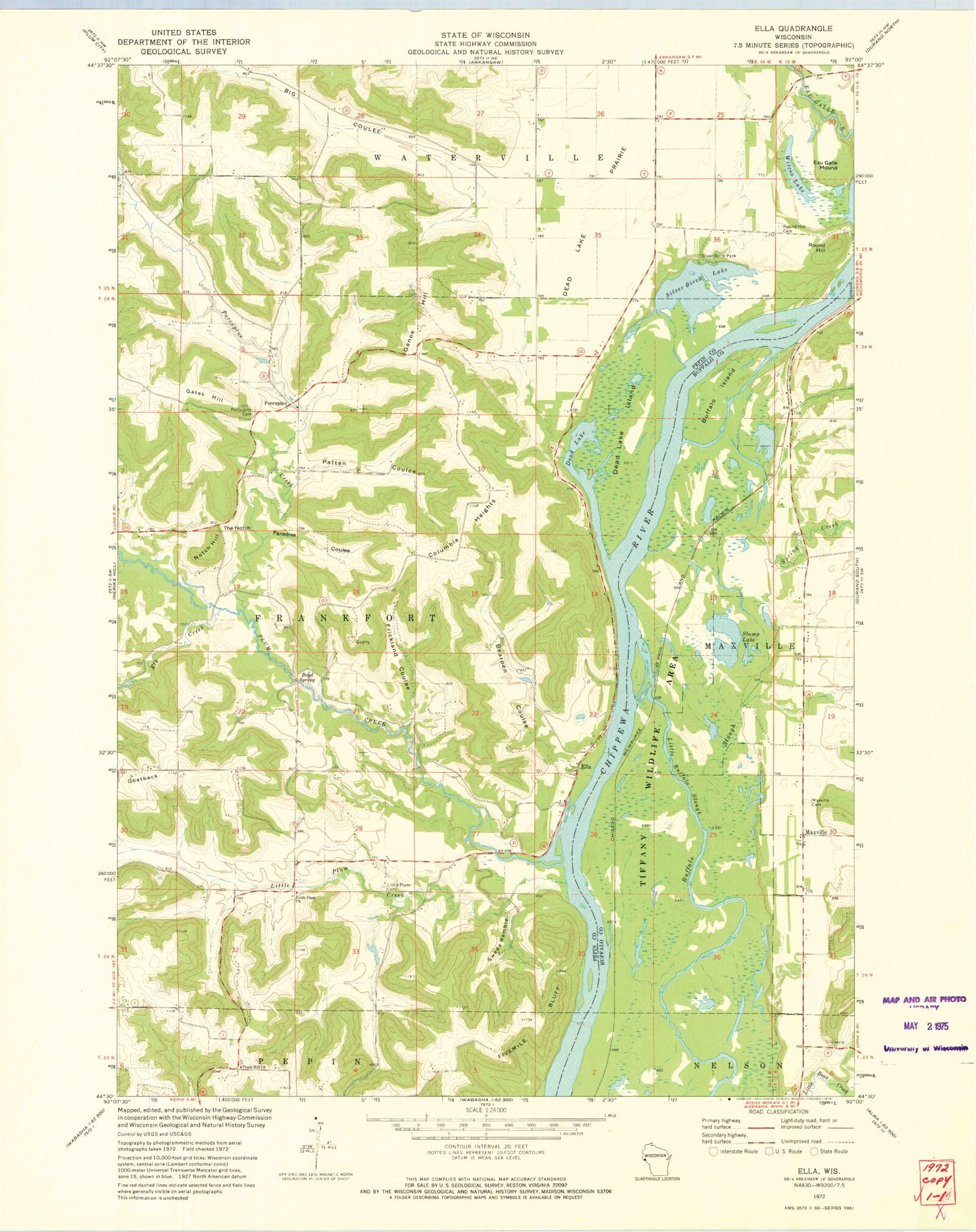 Classic USGS Ella Wisconsin 7.5'x7.5' Topo Map – MyTopo Map Store