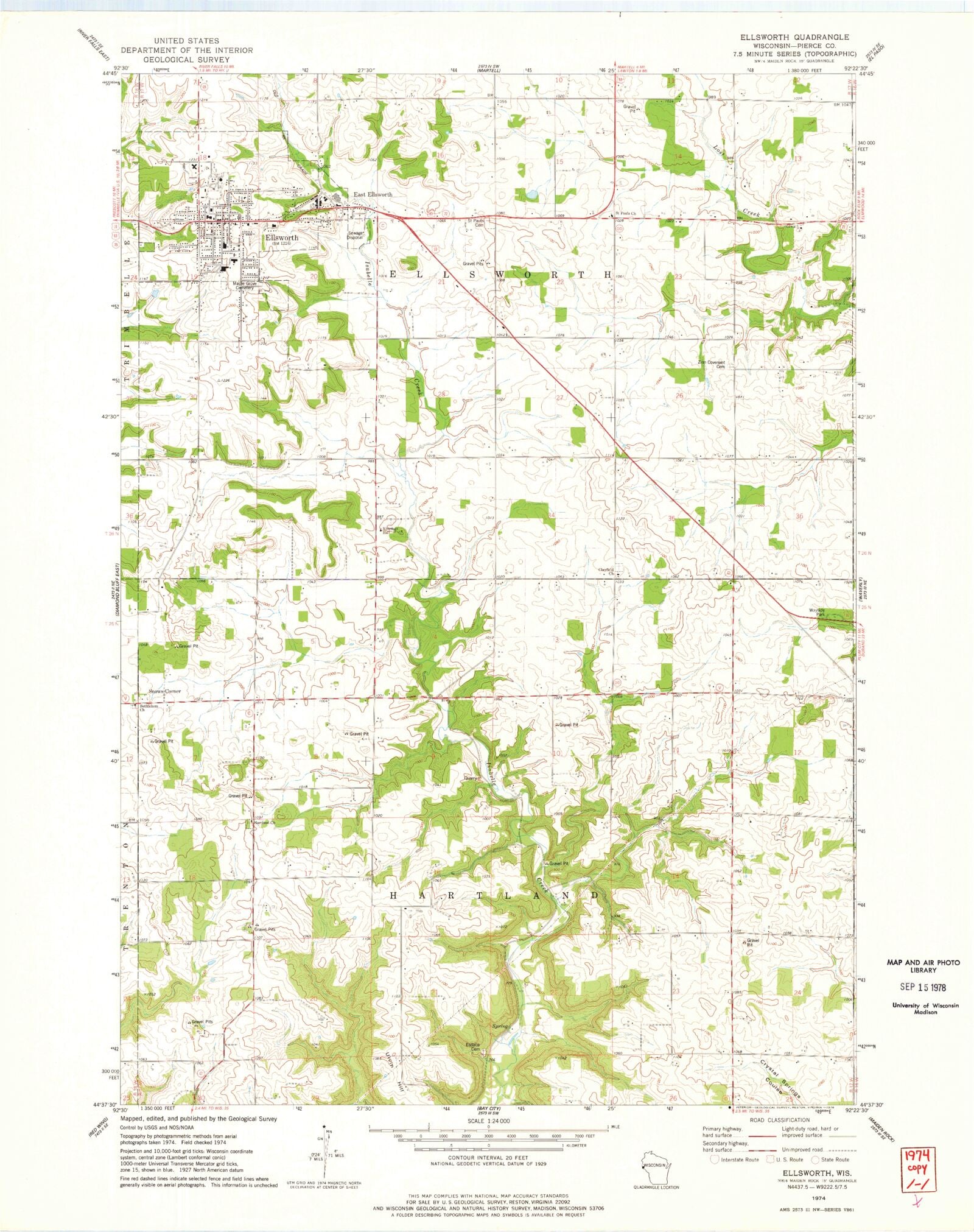 Classic USGS Ellsworth Wisconsin 7.5'x7.5' Topo Map – MyTopo Map Store