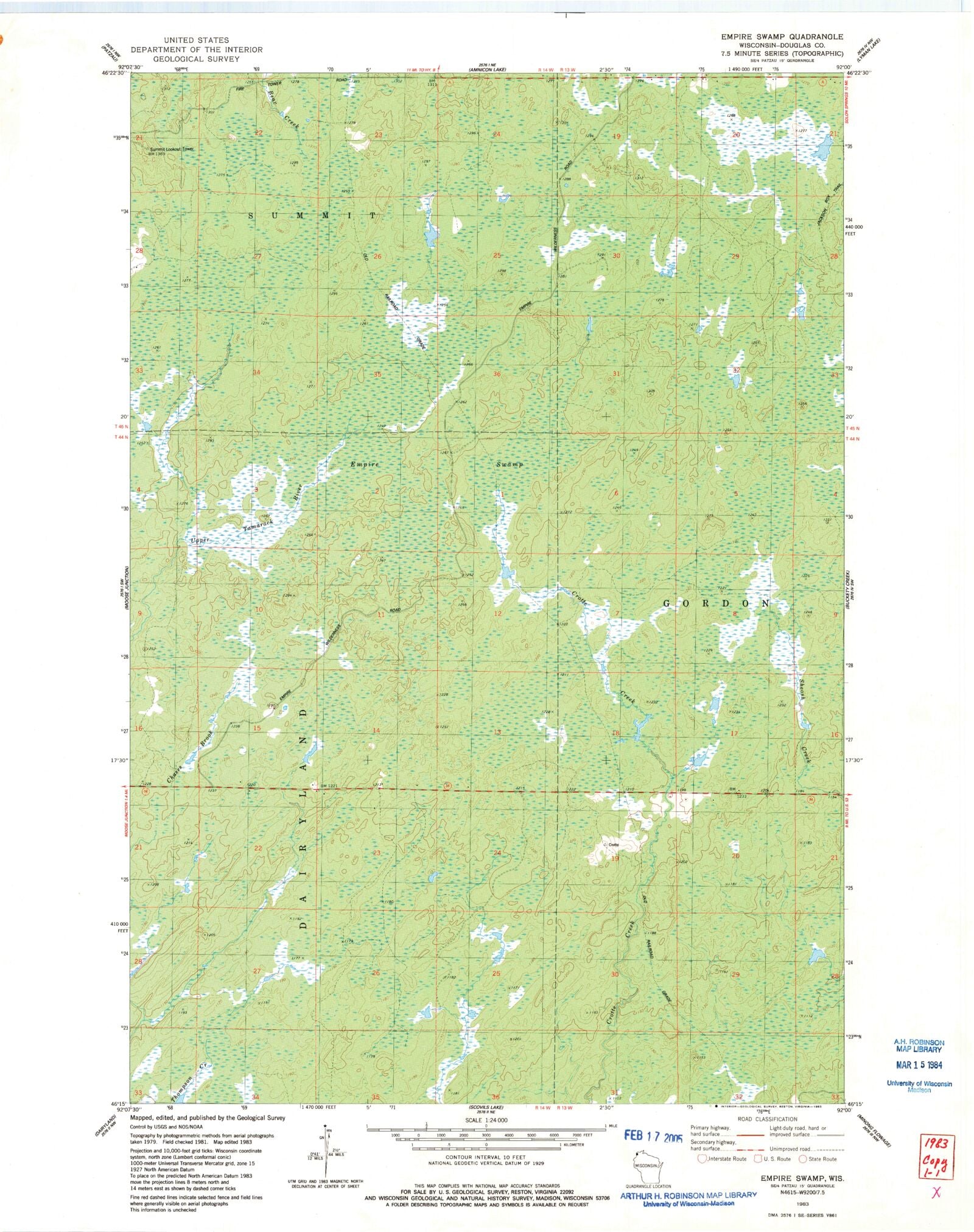Classic USGS Empire Swamp Wisconsin 7.5'x7.5' Topo Map – MyTopo Map Store