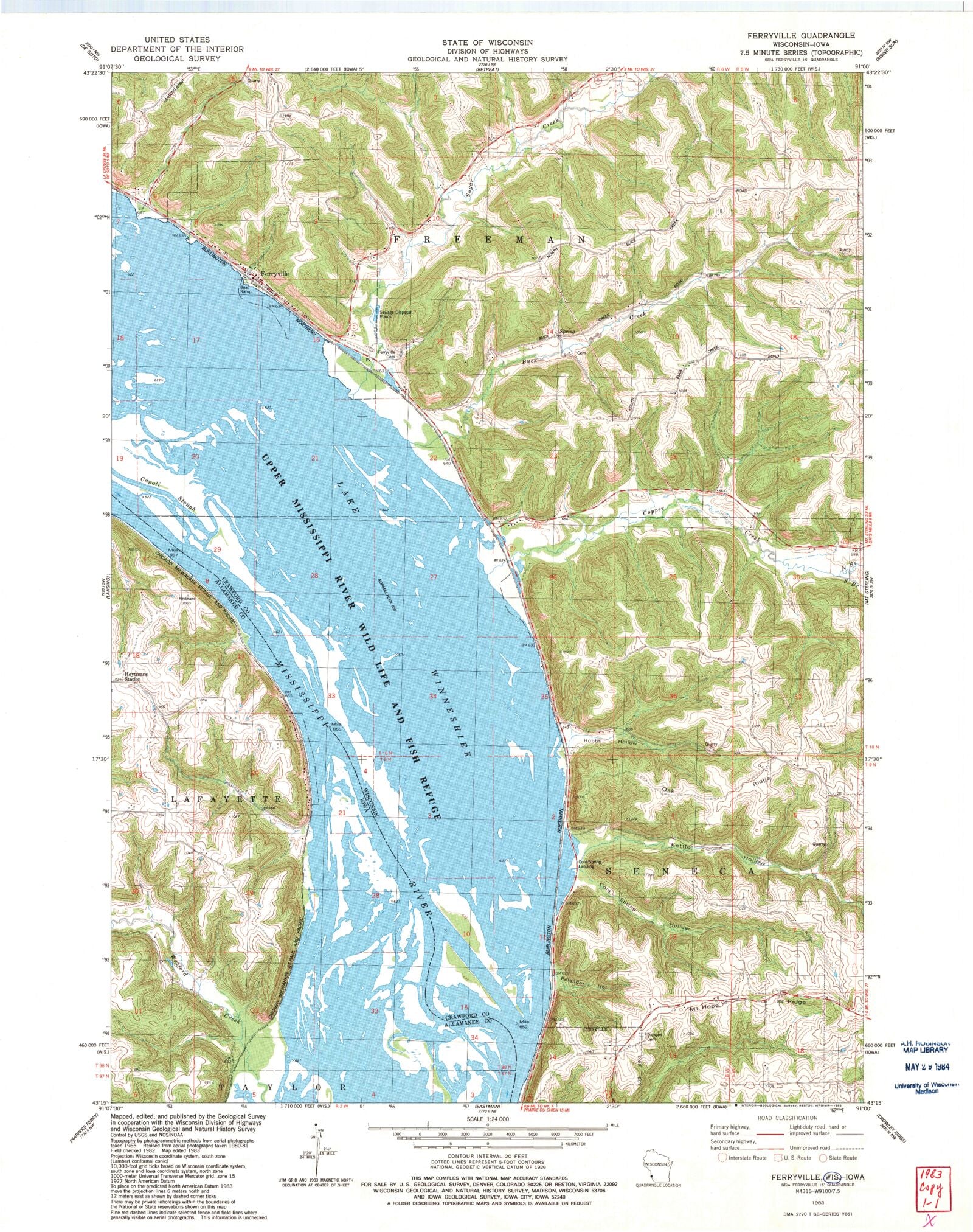 Classic USGS Ferryville Wisconsin 7.5'x7.5' Topo Map – MyTopo Map Store