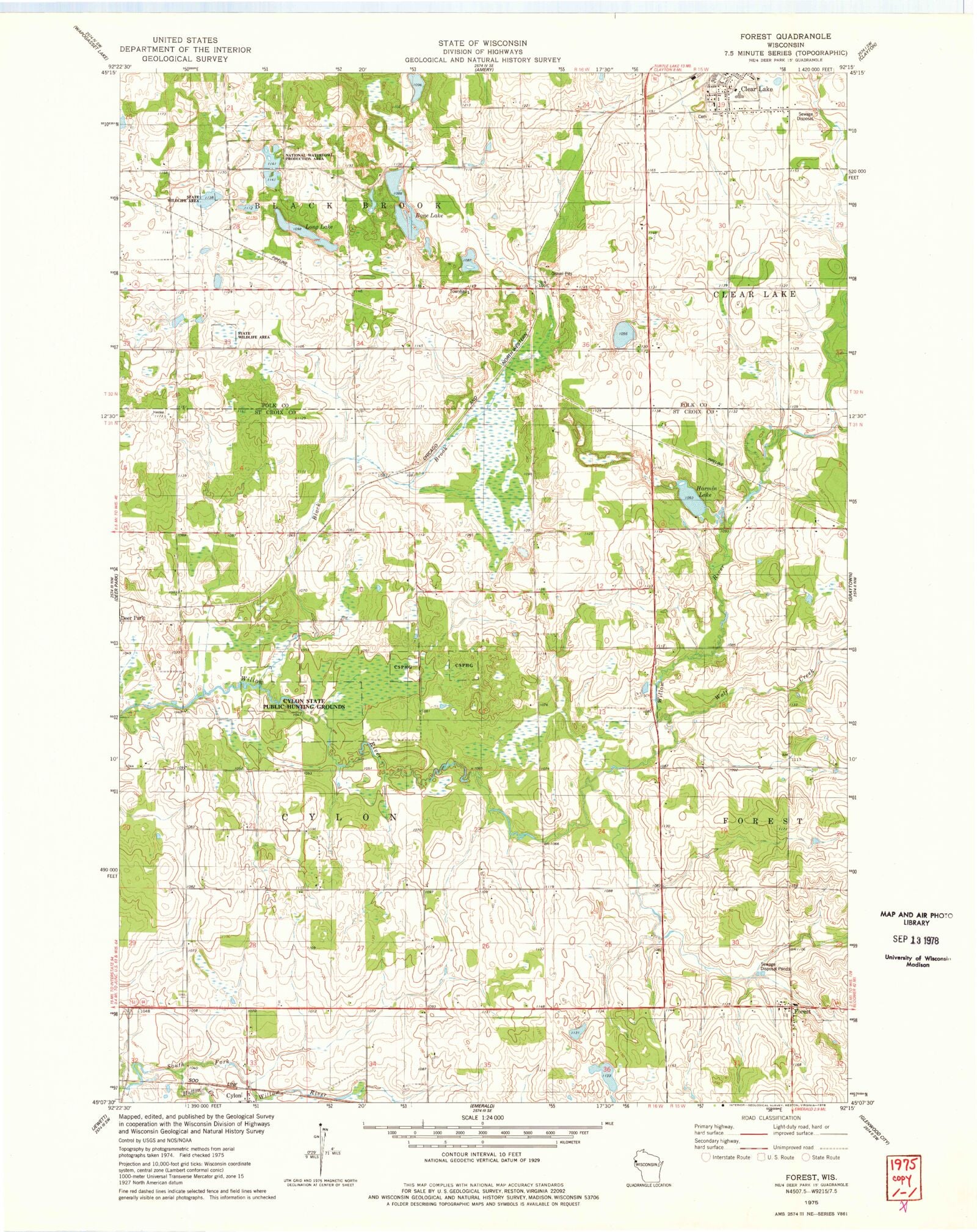 Classic USGS Forest Wisconsin 7.5'x7.5' Topo Map – MyTopo Map Store