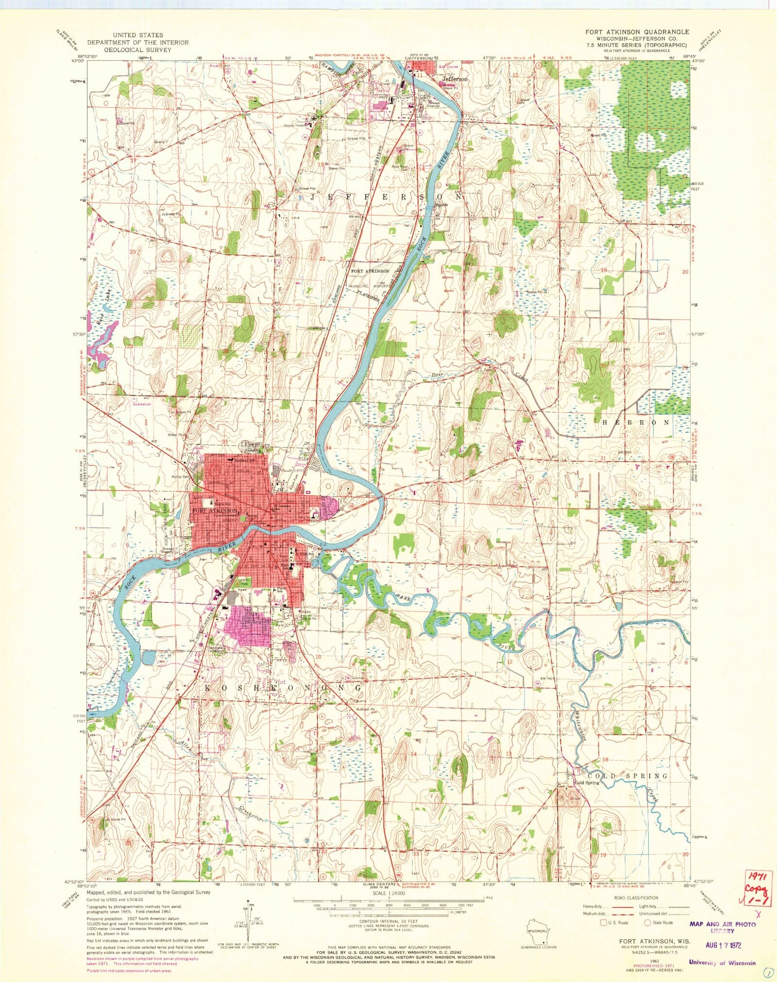 Classic USGS Fort Atkinson Wisconsin 7.5'x7.5' Topo Map – MyTopo Map Store