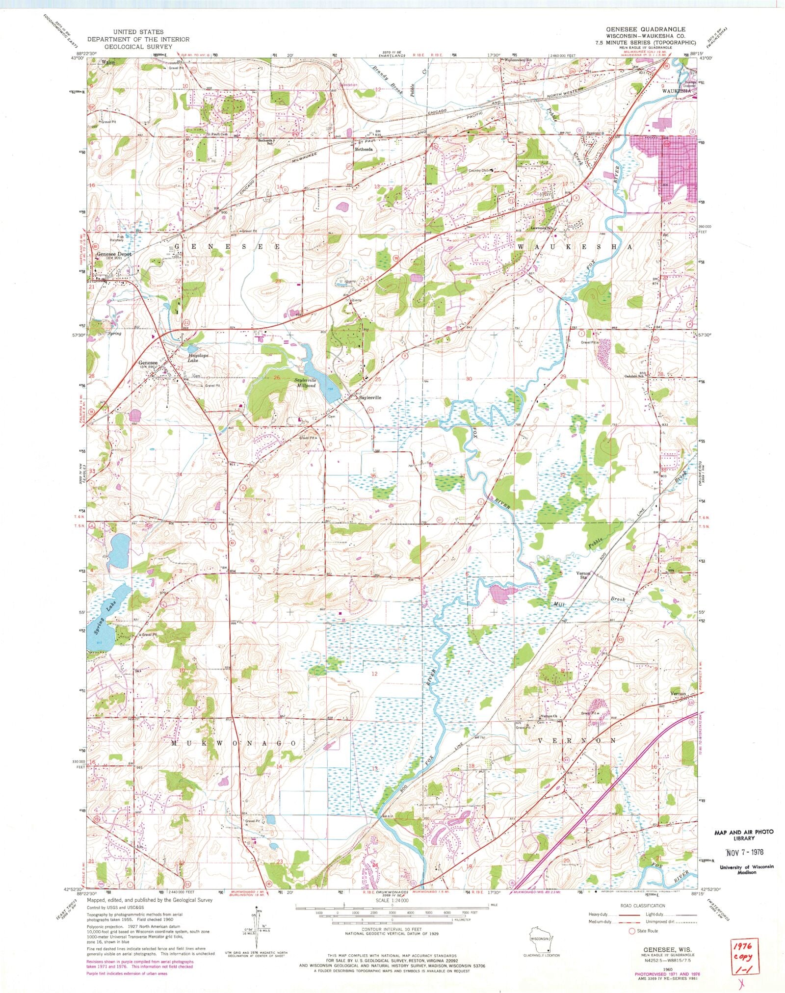Classic USGS Genesee Wisconsin 7.5'x7.5' Topo Map – MyTopo Map Store