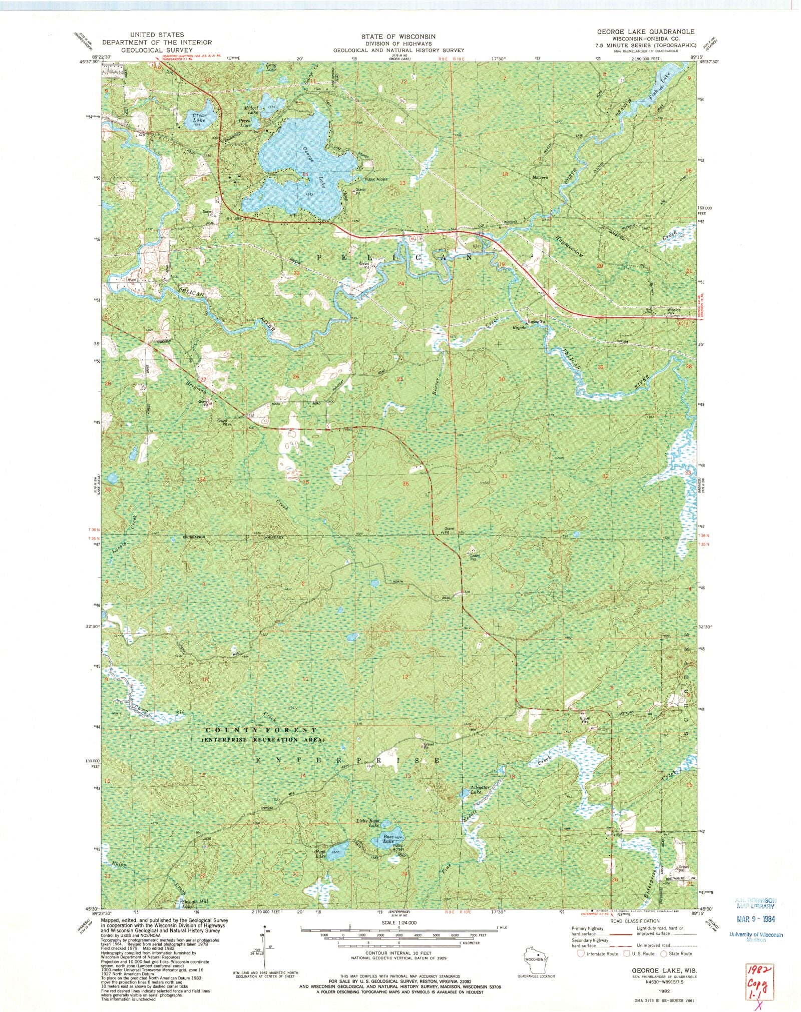 Classic USGS George Lake Wisconsin 7.5'x7.5' Topo Map – MyTopo Map Store