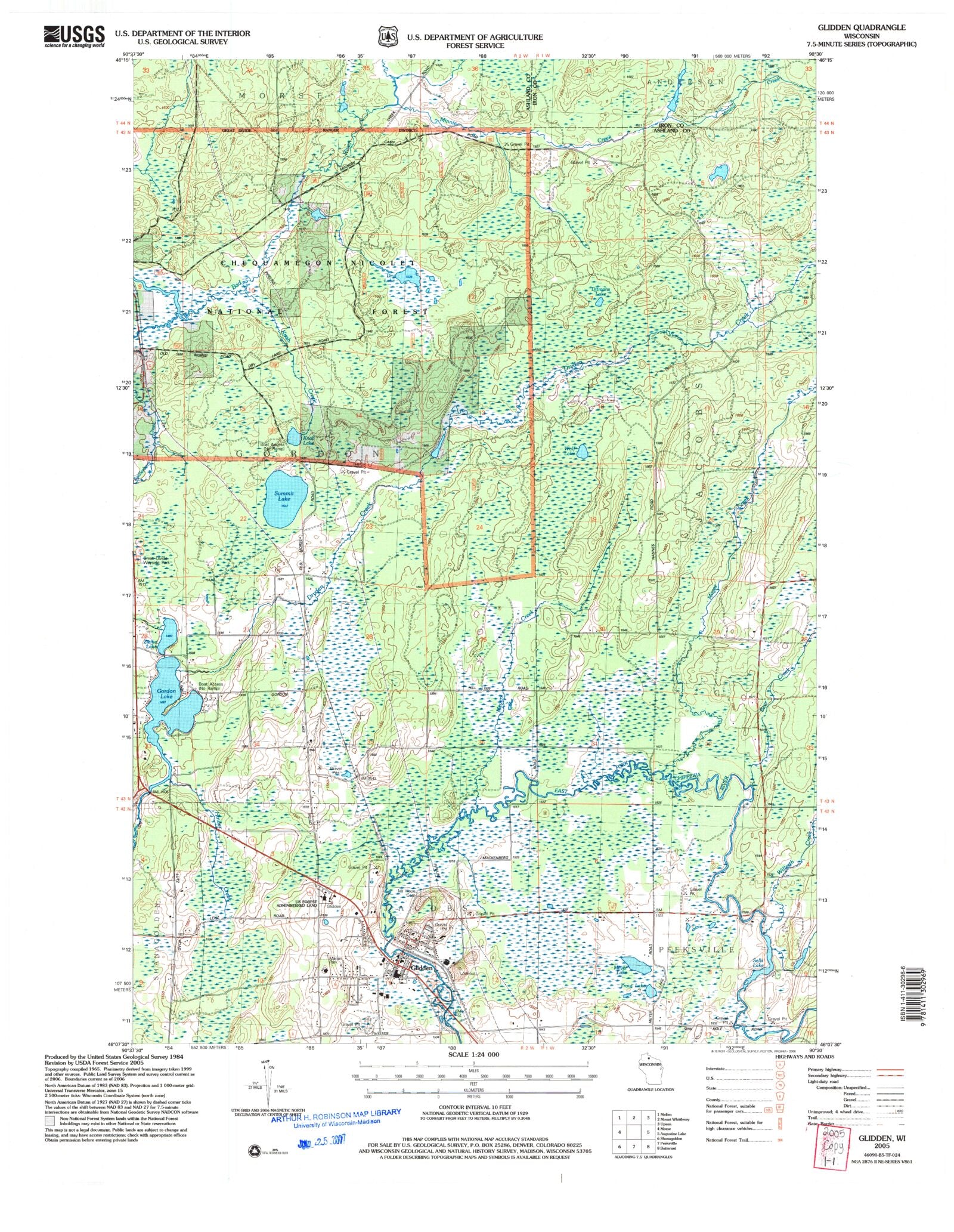 Classic USGS Glidden Wisconsin 7.5'x7.5' Topo Map – MyTopo Map Store