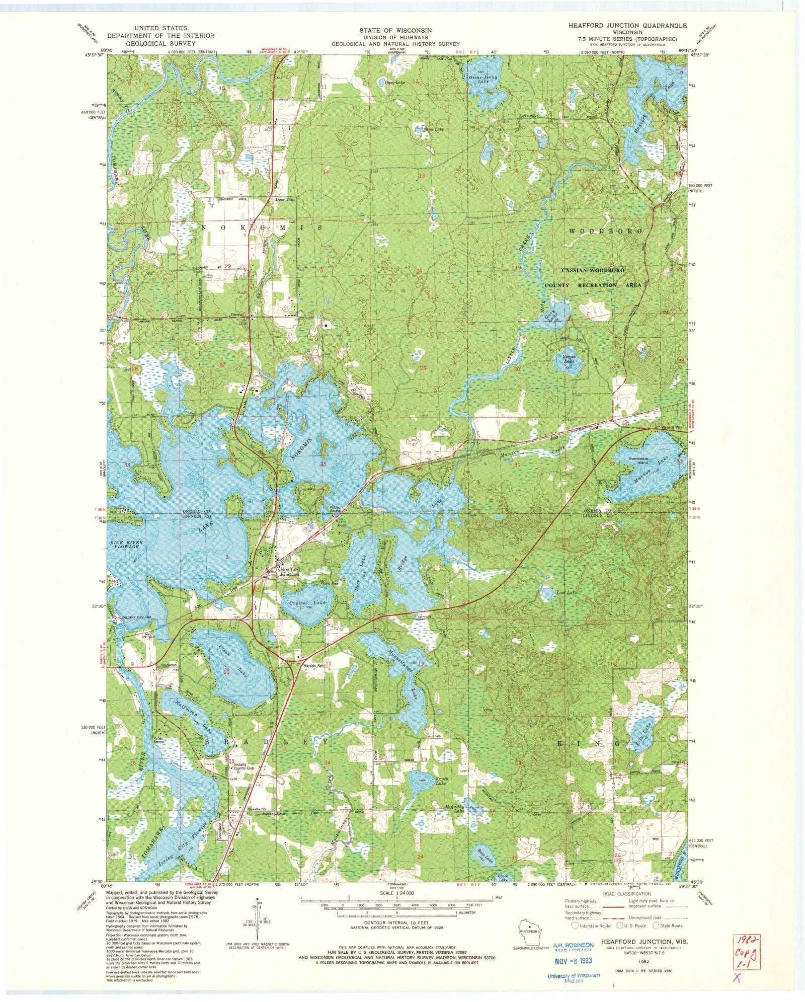 Classic USGS Heafford Junction Wisconsin 7.5'x7.5' Topo Map – MyTopo ...