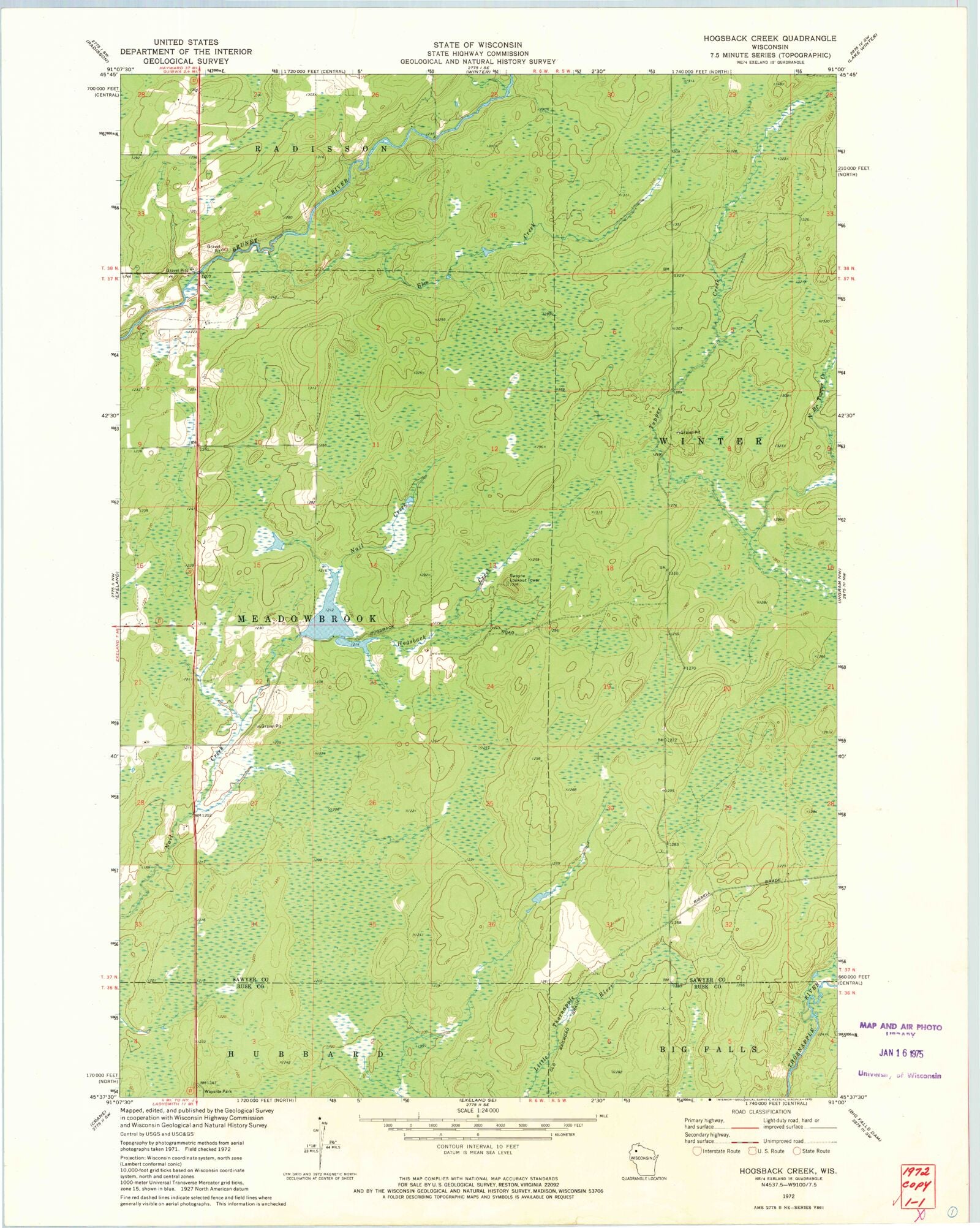 Classic USGS Hogsback Creek Wisconsin 7.5'x7.5' Topo Map – MyTopo Map Store