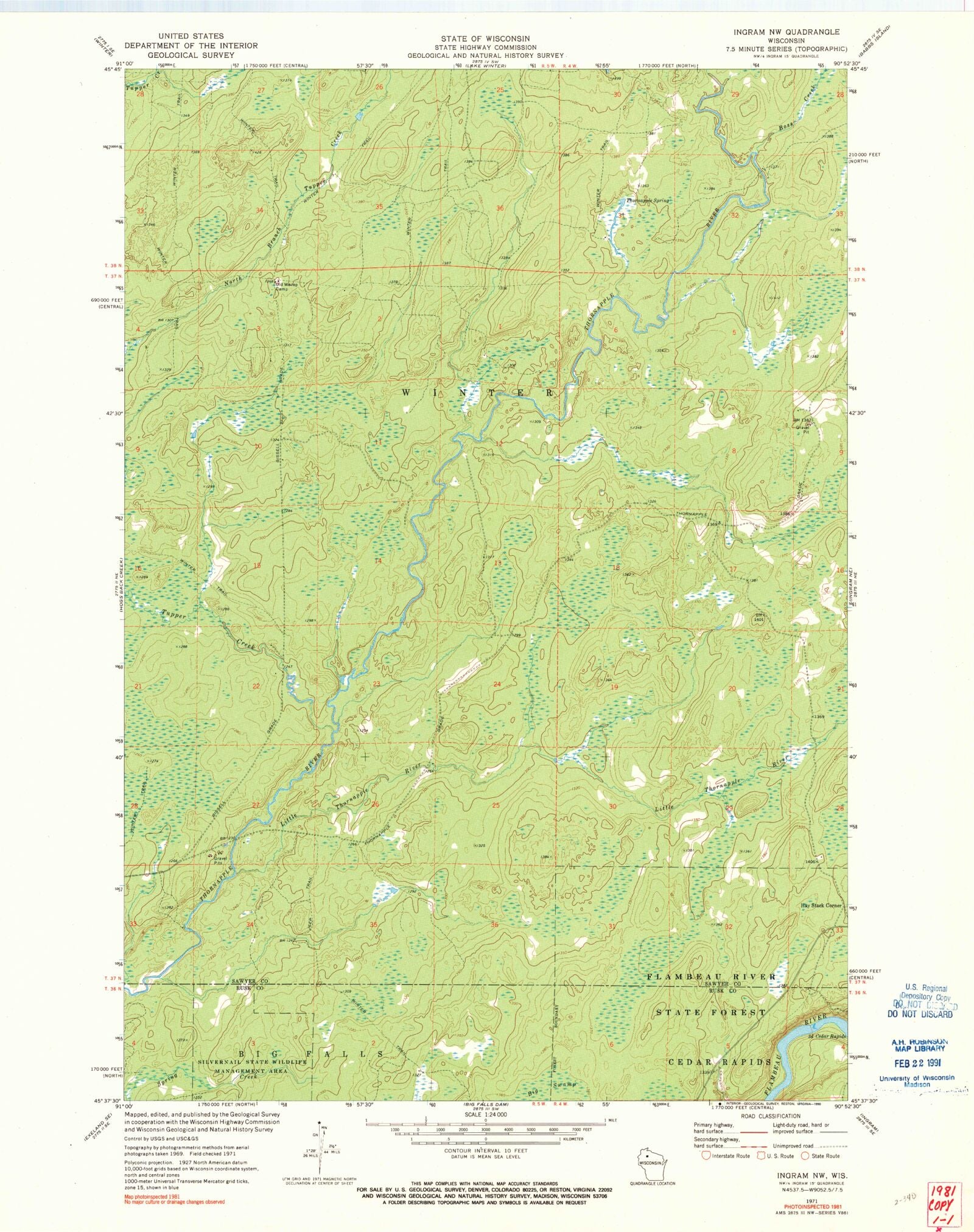 Classic USGS Ingram NW Wisconsin 7.5'x7.5' Topo Map – MyTopo Map Store