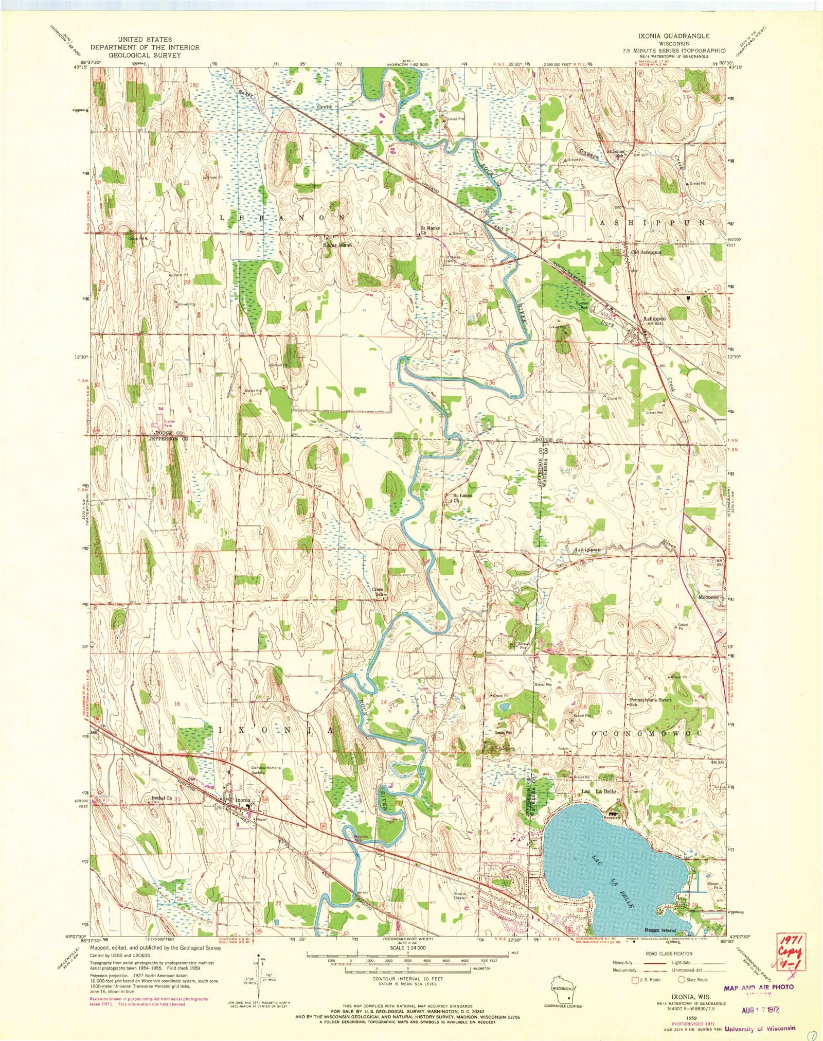 Classic USGS Ixonia Wisconsin 7.5'x7.5' Topo Map – MyTopo Map Store