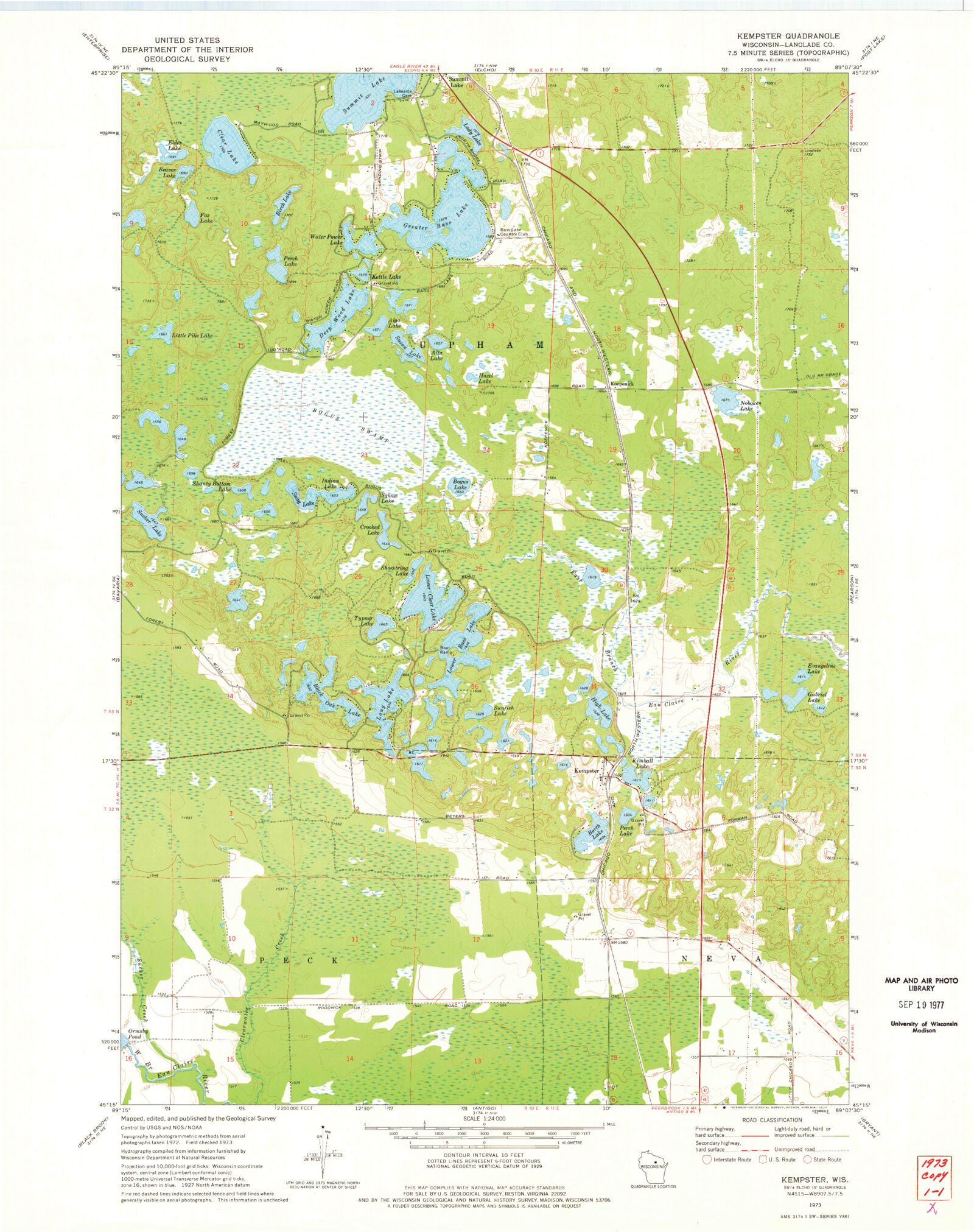 Classic USGS Kempster Wisconsin 7.5'x7.5' Topo Map – MyTopo Map Store