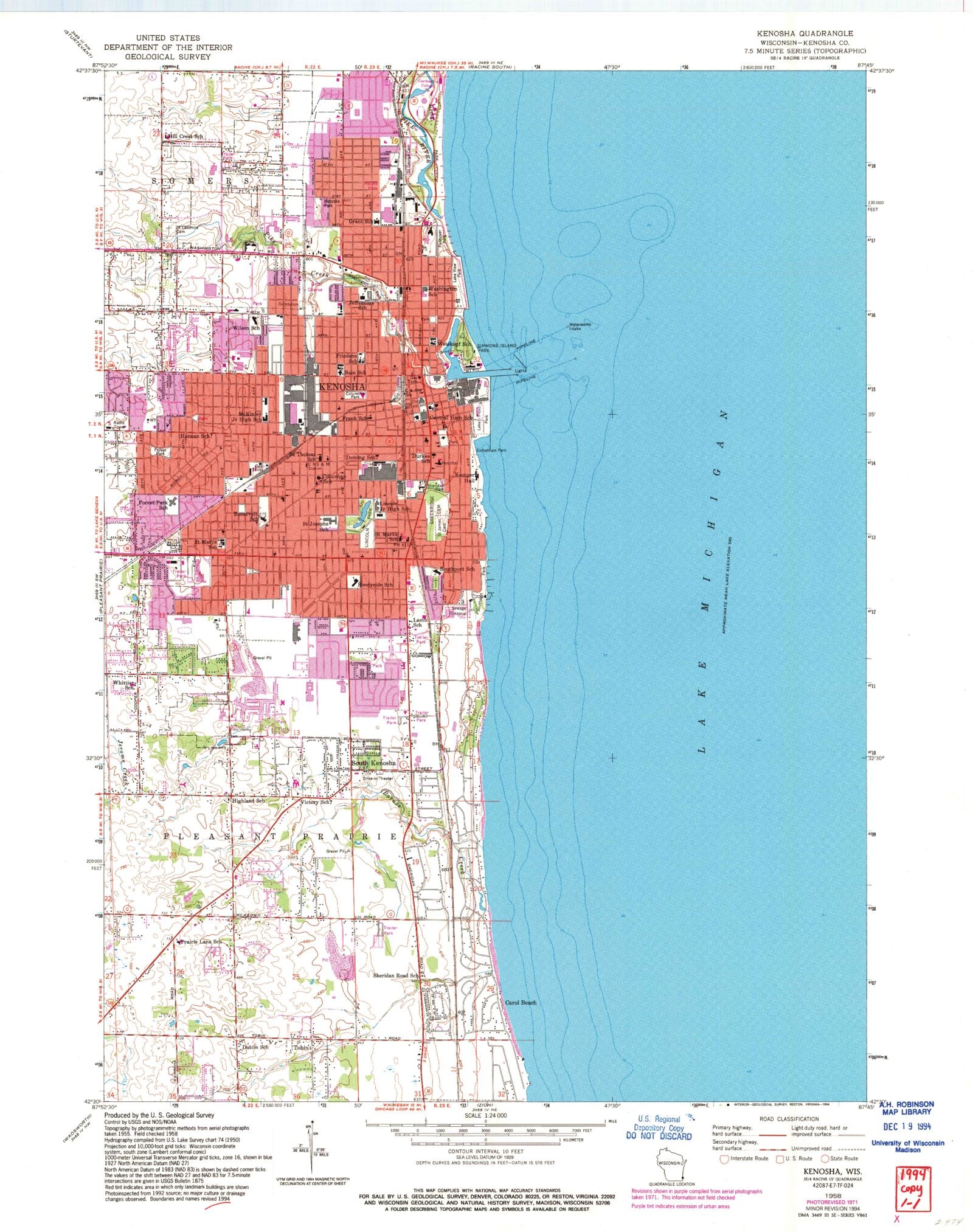 Classic USGS Kenosha Wisconsin 7.5'x7.5' Topo Map – MyTopo Map Store