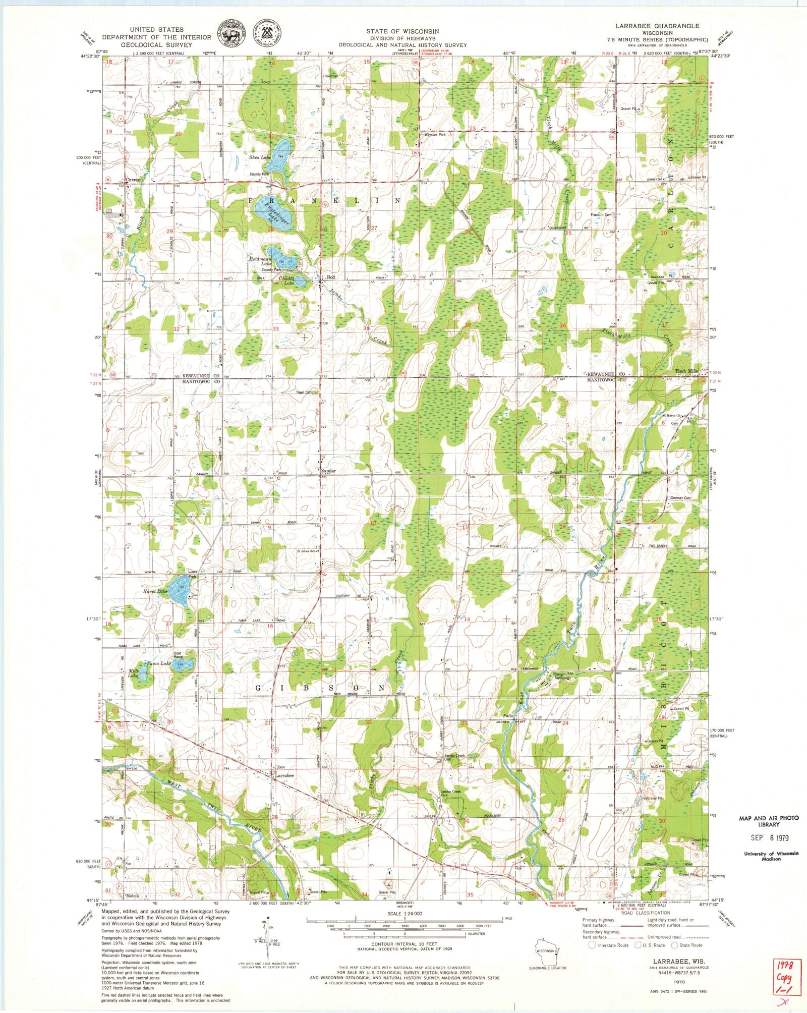 Classic USGS Larrabee Wisconsin 7.5'x7.5' Topo Map – MyTopo Map Store