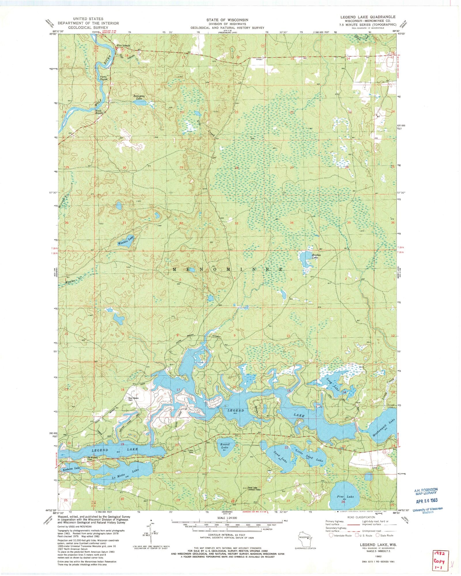 Classic USGS Legend Lake Wisconsin 7.5'x7.5' Topo Map – MyTopo Map Store