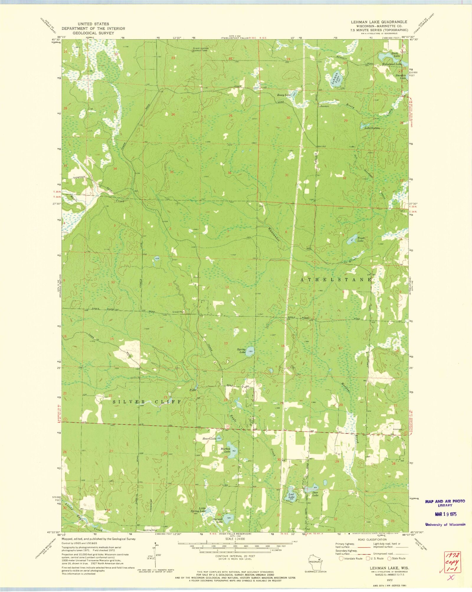 Classic USGS Lehman Lake Wisconsin 7.5'x7.5' Topo Map – MyTopo Map Store