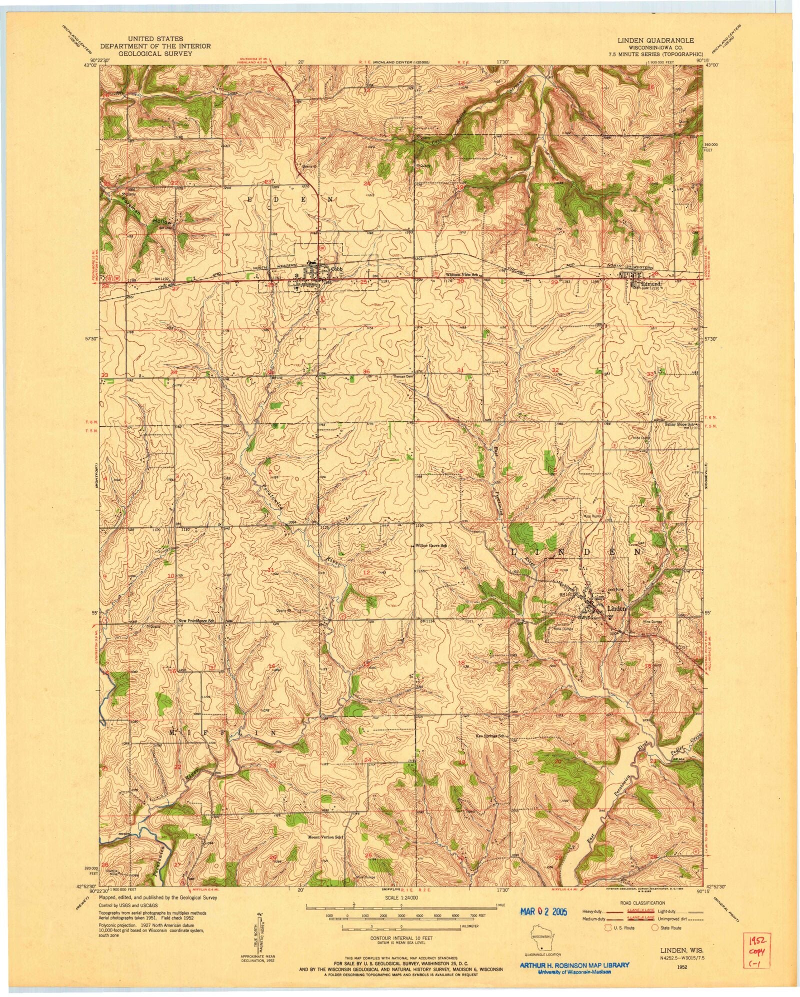 Classic USGS Linden Wisconsin 7.5'x7.5' Topo Map – MyTopo Map Store