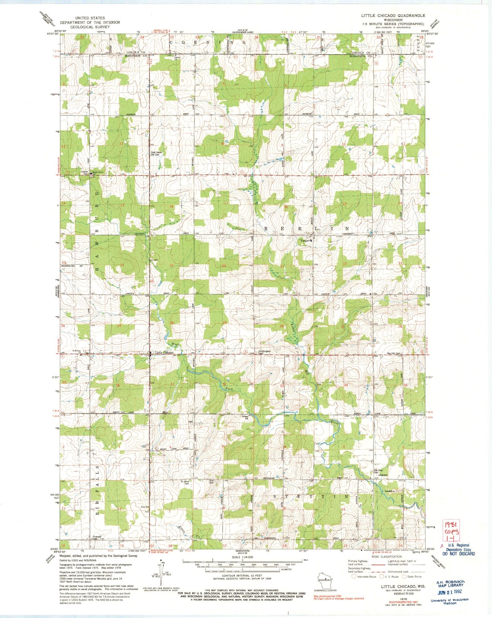 Classic USGS Little Chicago Wisconsin 7.5'x7.5' Topo Map – MyTopo Map Store