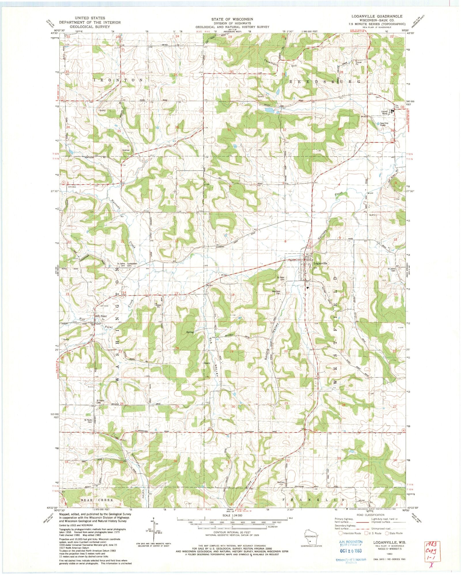 Classic USGS Loganville Wisconsin 7.5'x7.5' Topo Map – MyTopo Map Store