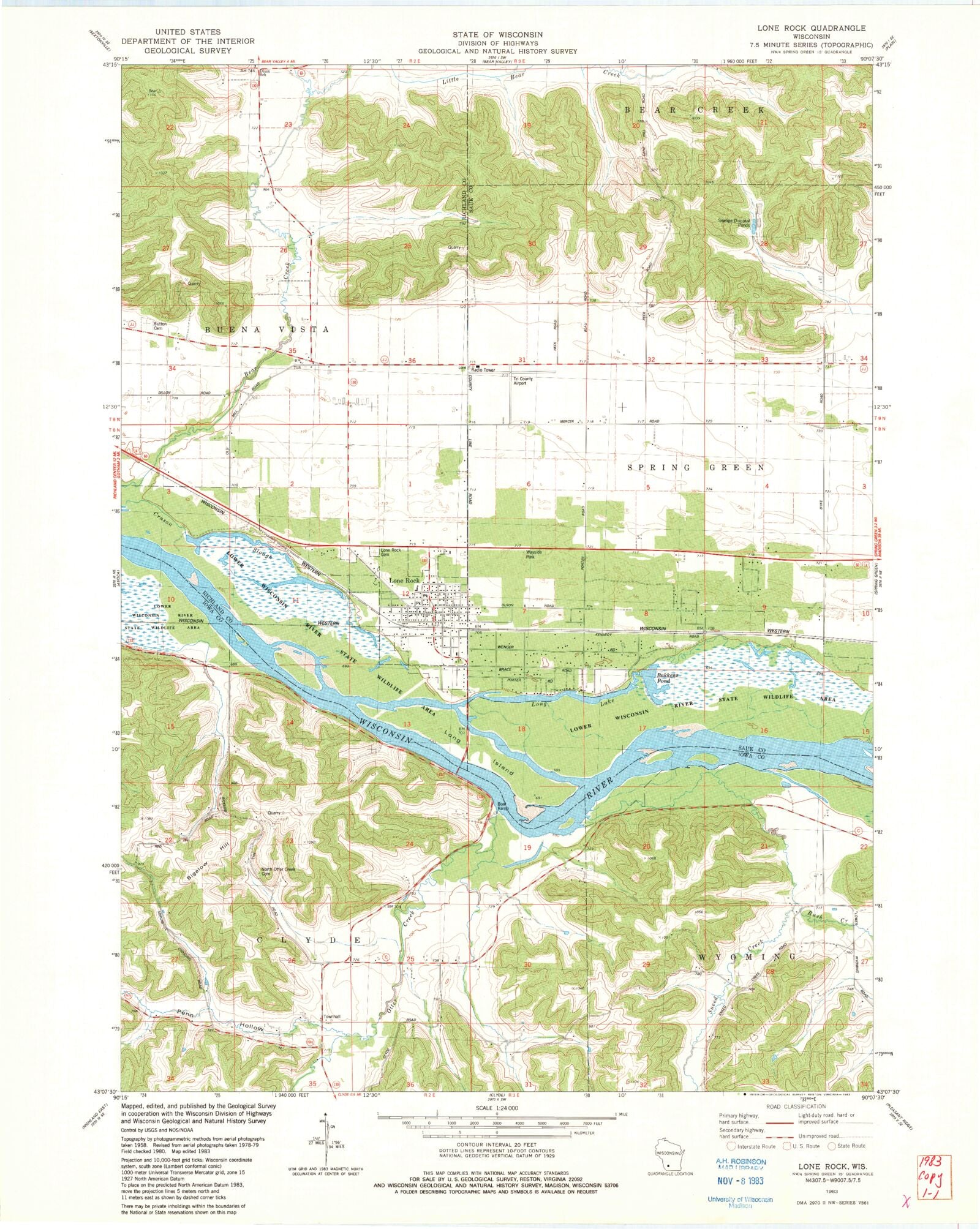 Classic USGS Lone Rock Wisconsin 7.5'x7.5' Topo Map – MyTopo Map Store