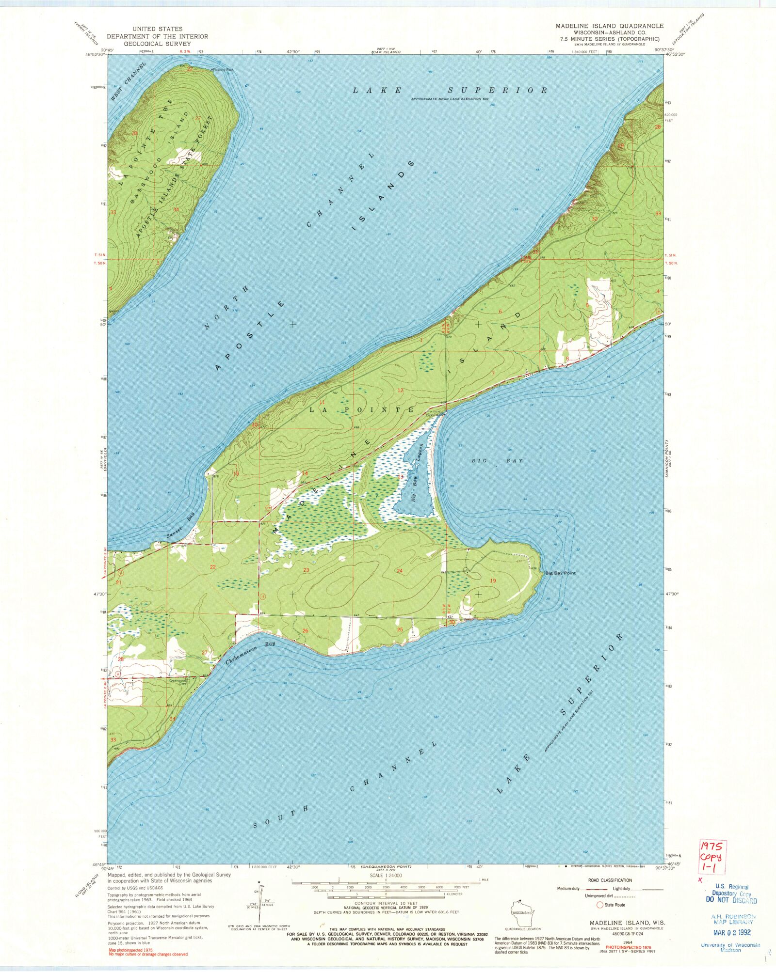Classic USGS Madeline Island Wisconsin 7.5'x7.5' Topo Map – MyTopo Map ...