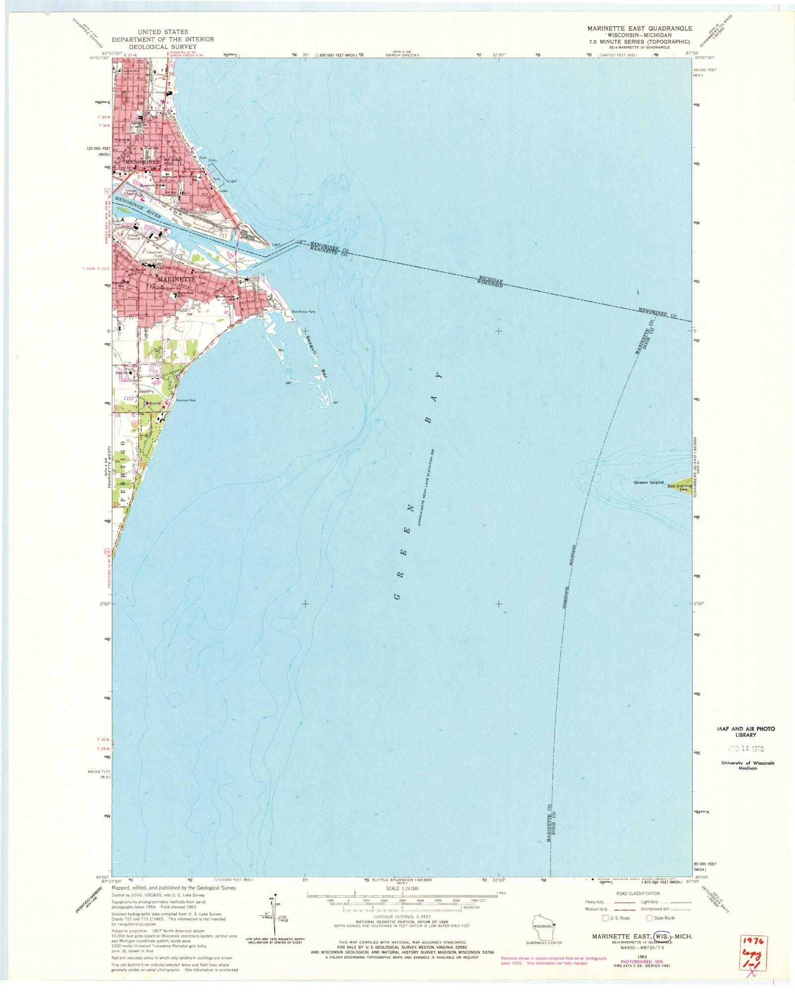 Classic USGS Marinette East Wisconsin 7.5'x7.5' Topo Map – MyTopo Map Store