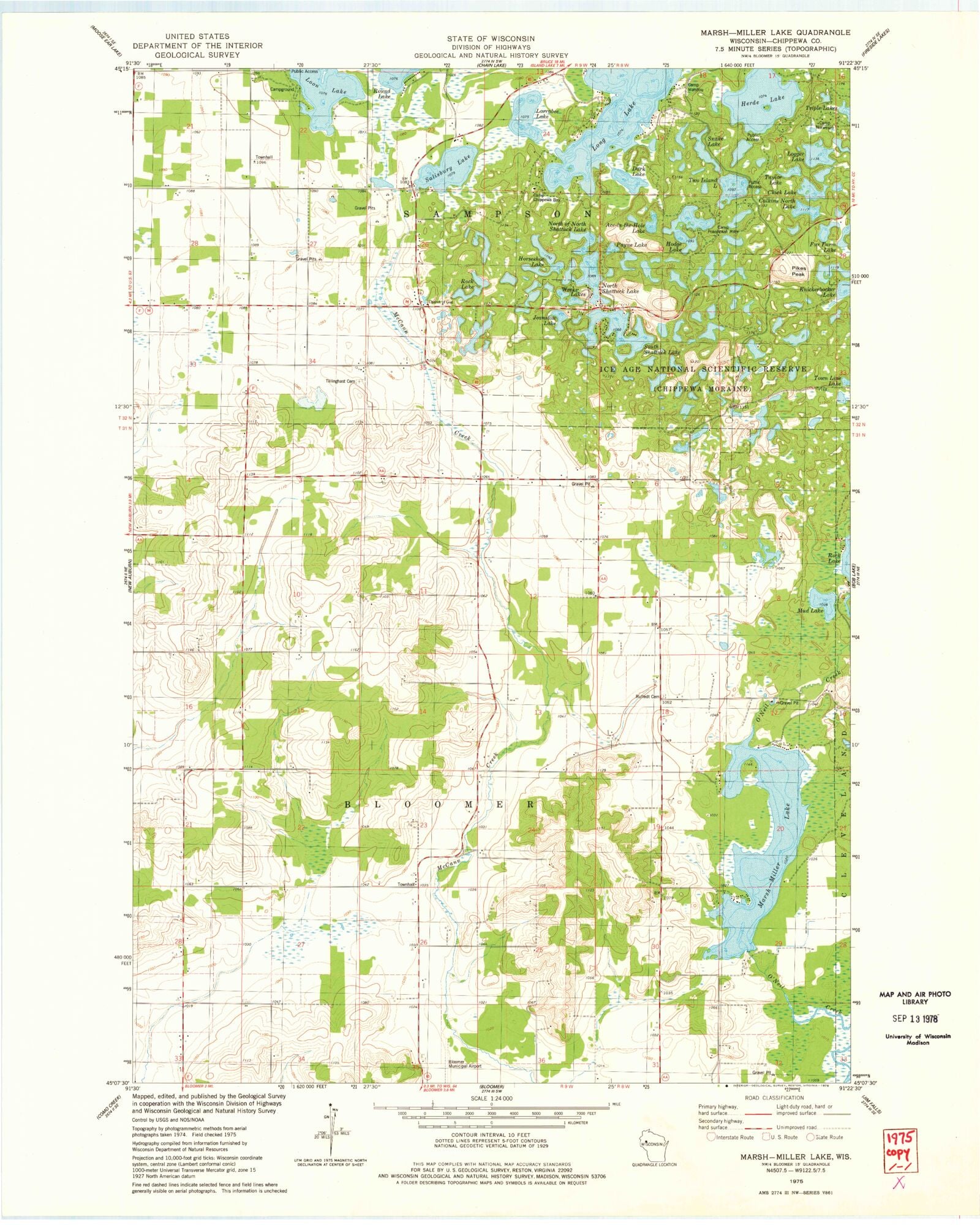 Classic USGS Marsh-Miller Lake Wisconsin 7.5'x7.5' Topo Map – MyTopo Map Store