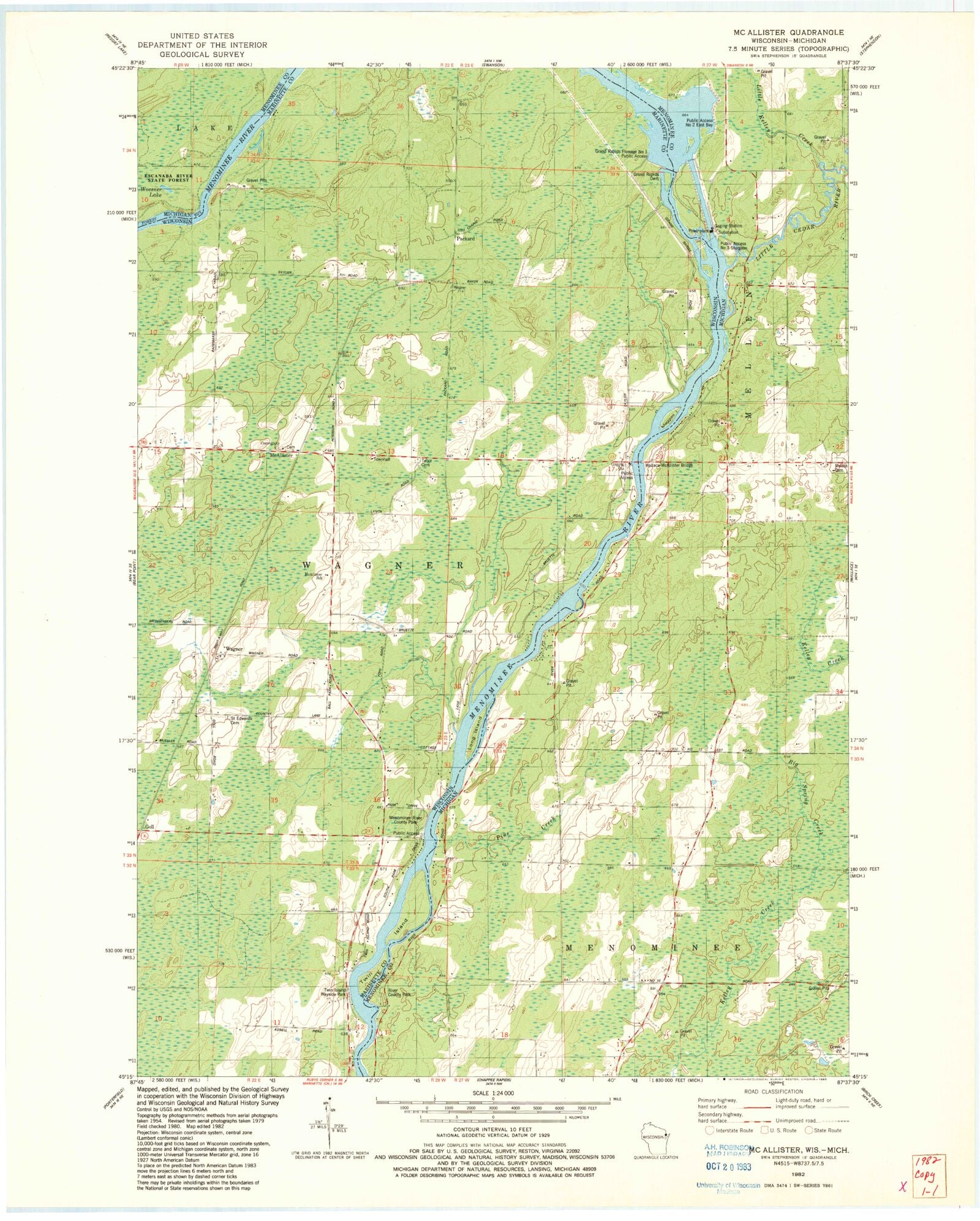 Classic USGS McAllister Wisconsin 7.5'x7.5' Topo Map – MyTopo Map Store