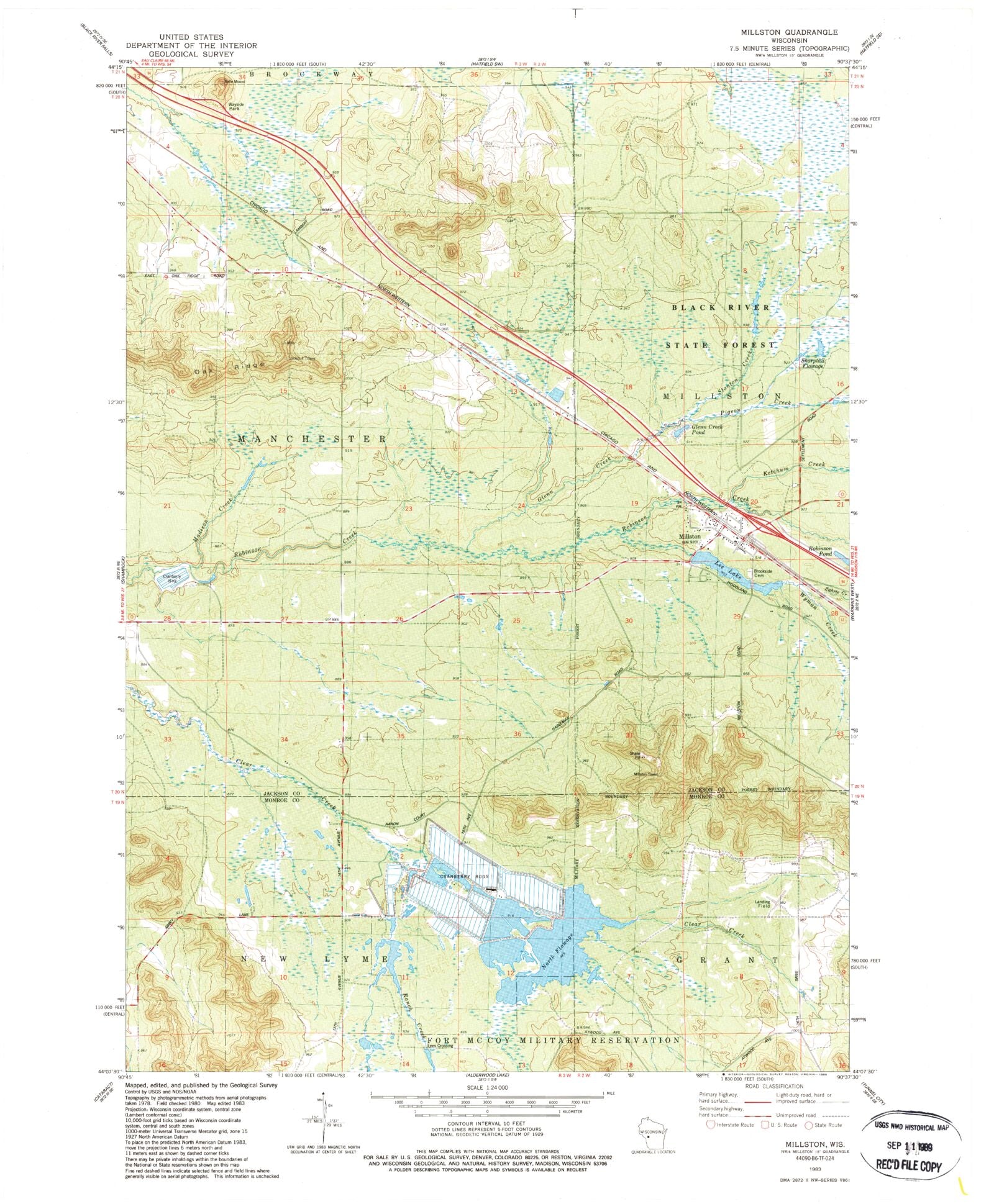 Classic USGS Millston Wisconsin 7.5'x7.5' Topo Map – MyTopo Map Store