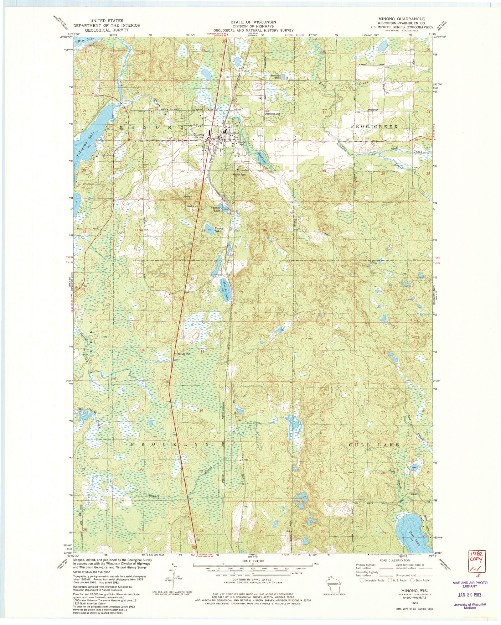 Classic USGS Minong Wisconsin 7.5'x7.5' Topo Map – MyTopo Map Store