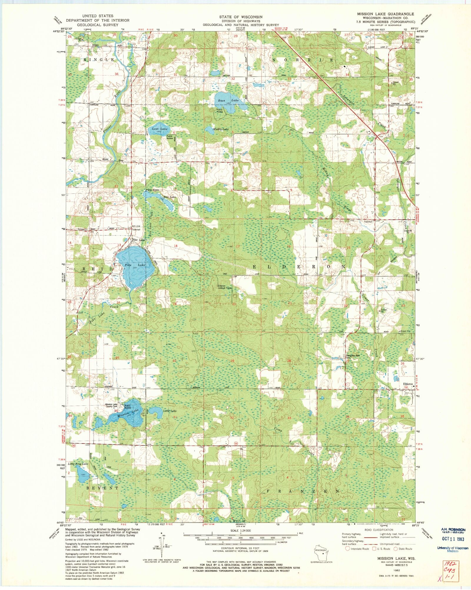 Classic USGS Mission Lake Wisconsin 7.5'x7.5' Topo Map – MyTopo Map Store
