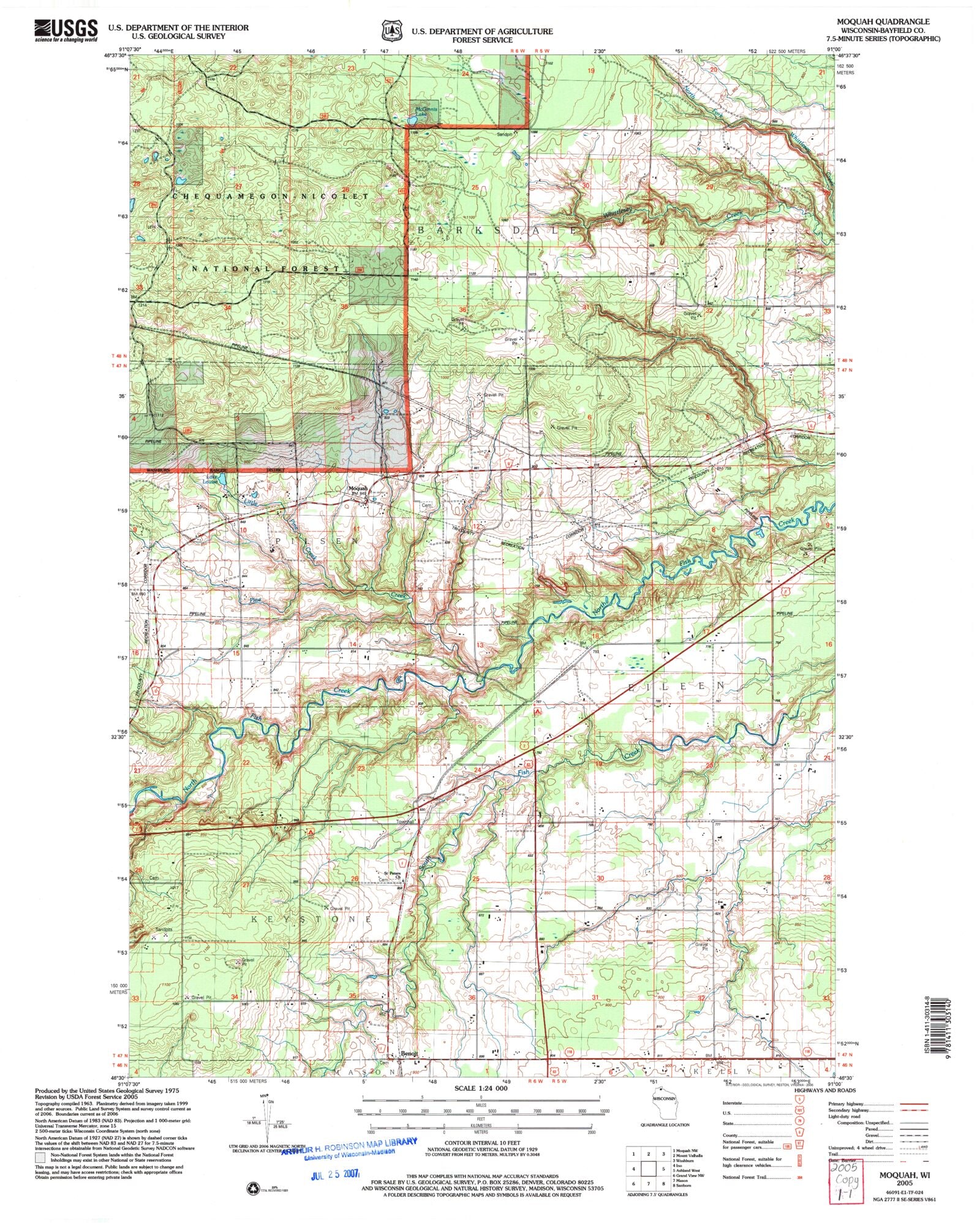 Classic USGS Moquah Wisconsin 7.5'x7.5' Topo Map – MyTopo Map Store