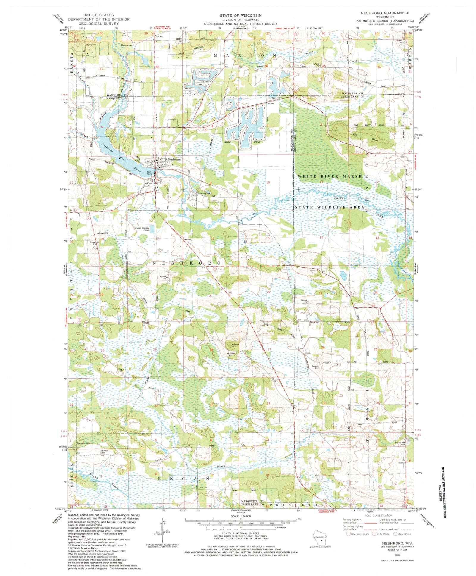 Classic USGS Neshkoro Wisconsin 7.5'x7.5' Topo Map – MyTopo Map Store
