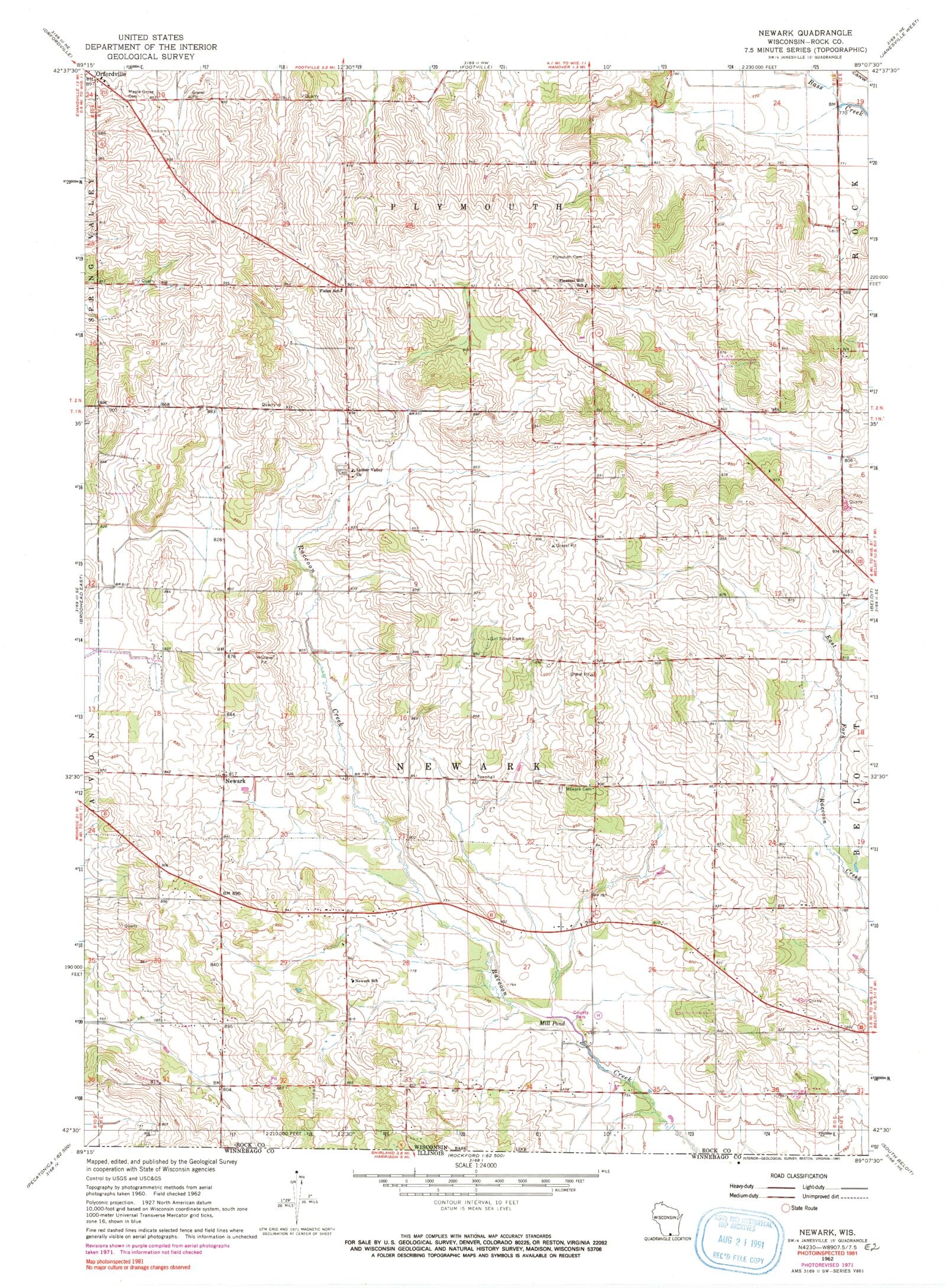 Classic USGS Newark Wisconsin 7.5'x7.5' Topo Map – MyTopo Map Store