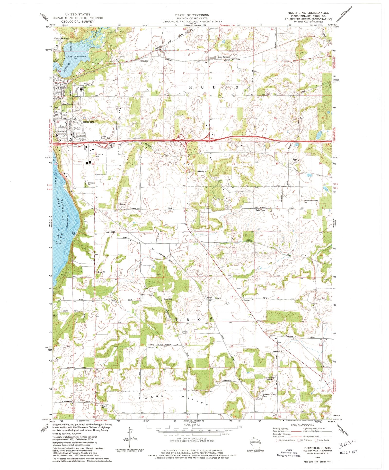 Classic USGS Northline Wisconsin 7.5'x7.5' Topo Map – MyTopo Map Store