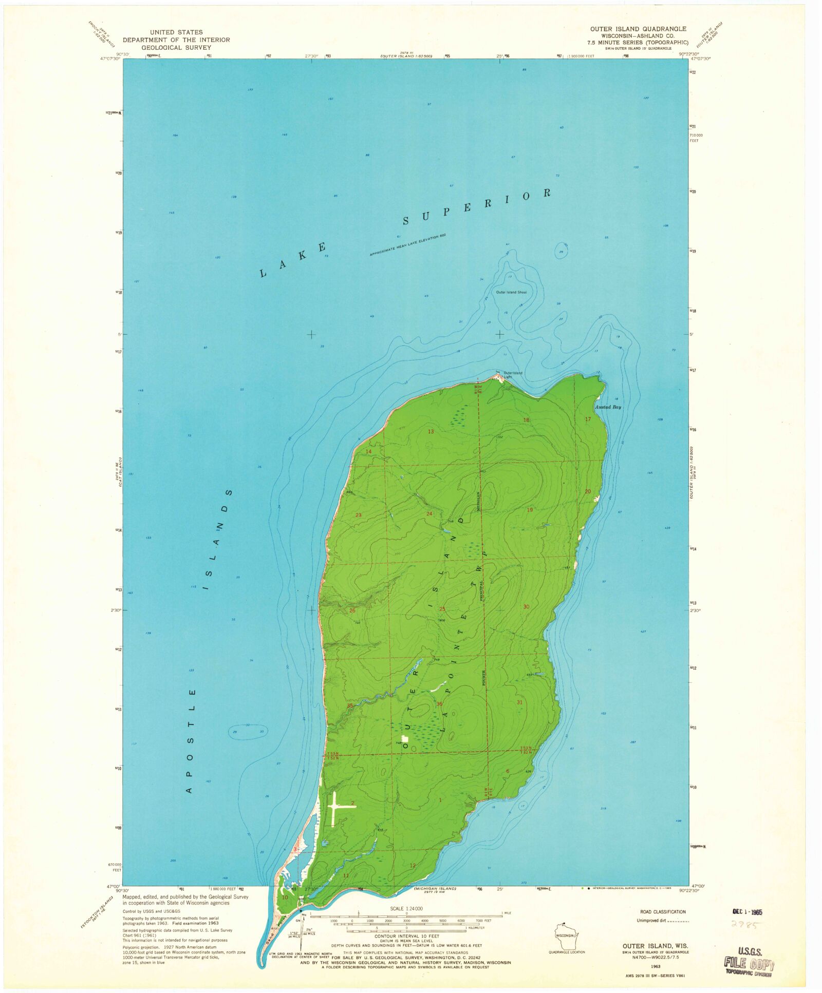 Classic USGS Outer Island Wisconsin 7.5'x7.5' Topo Map – MyTopo Map Store